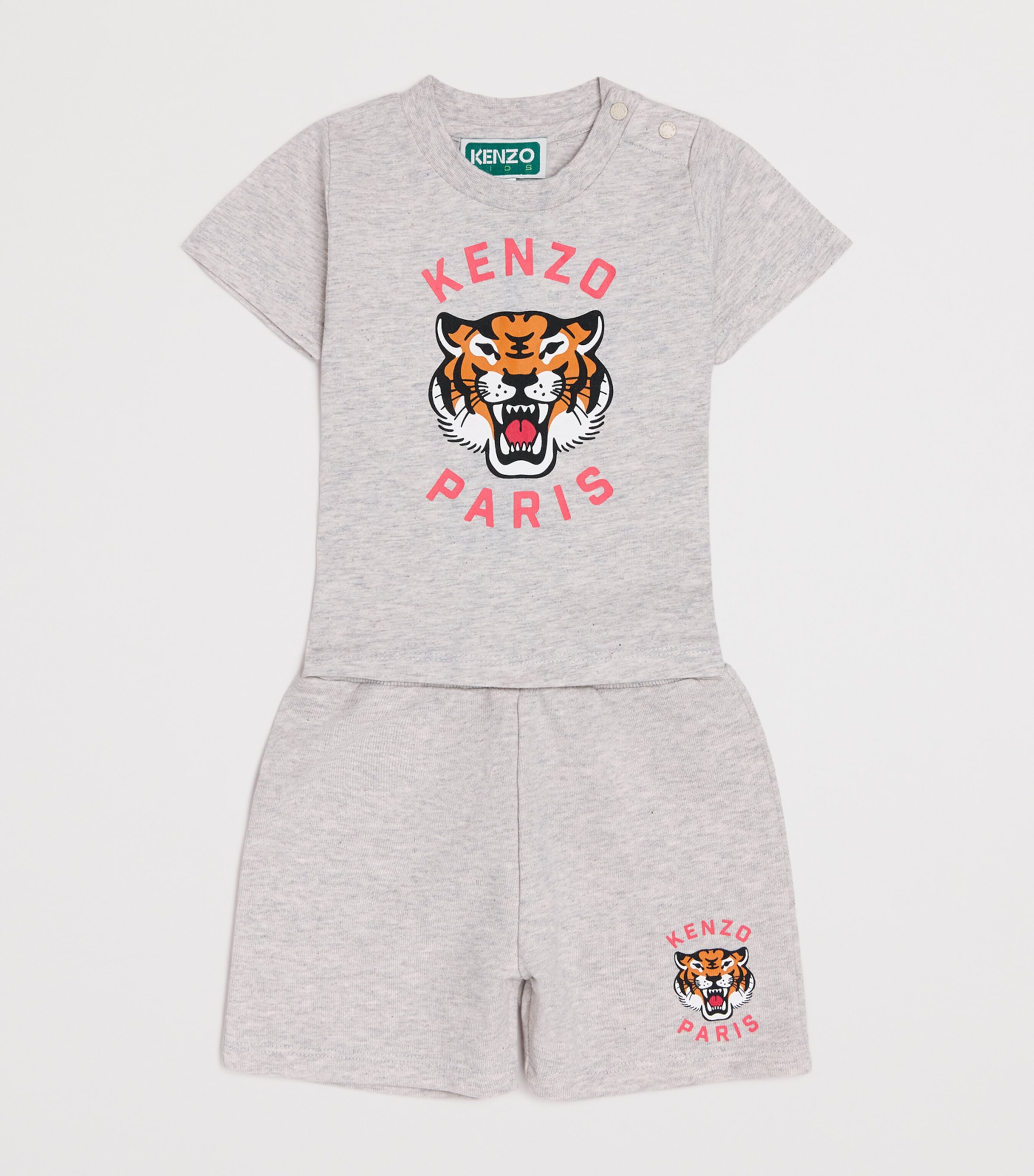 Kenzo Kids Grey Cotton Tiger Graphic T-Shirt and Shorts Set (6 Months-4 ...