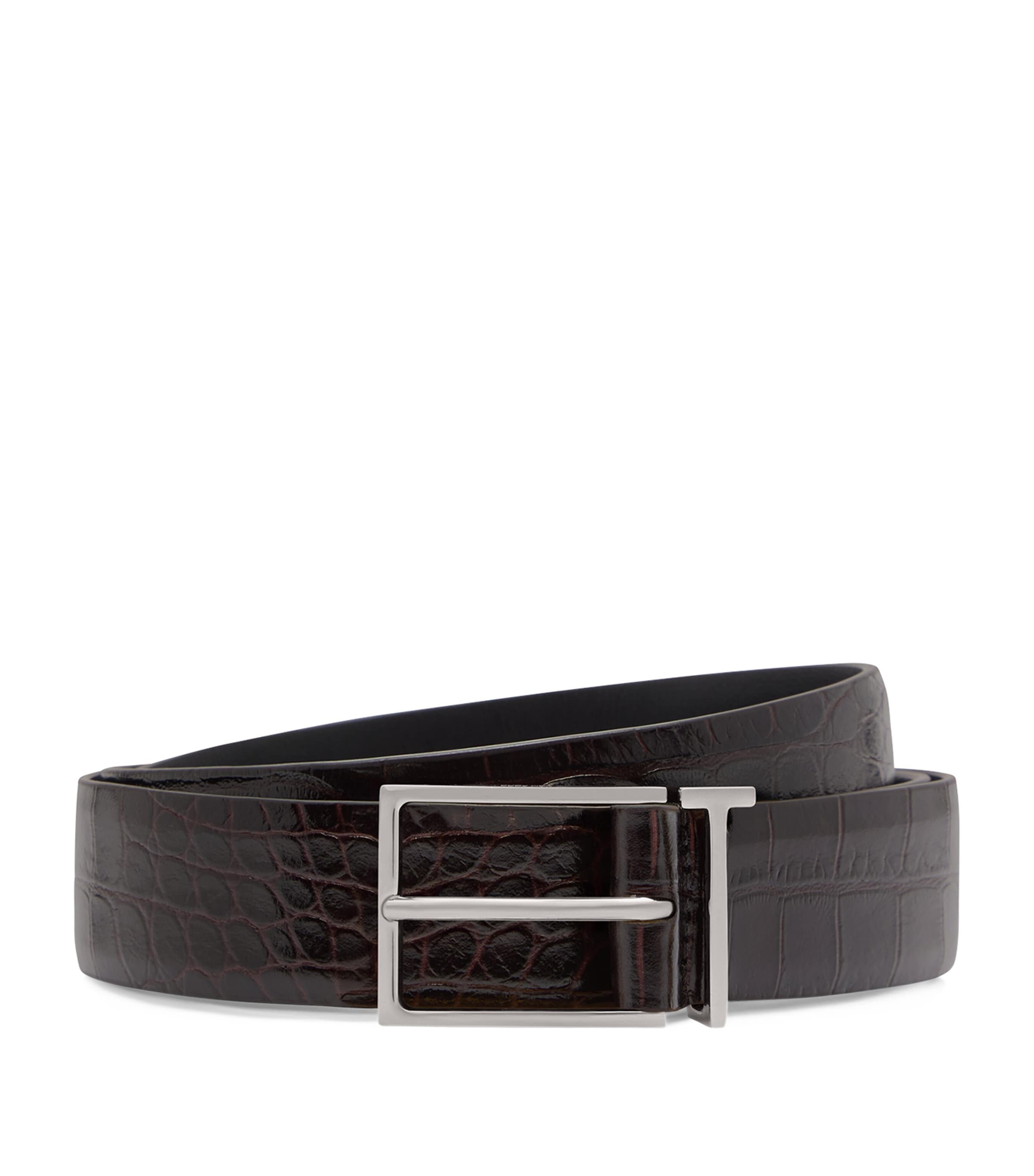 TOM FORD Brown Leather Crocodile-Debossed Belt | Harrods FR
