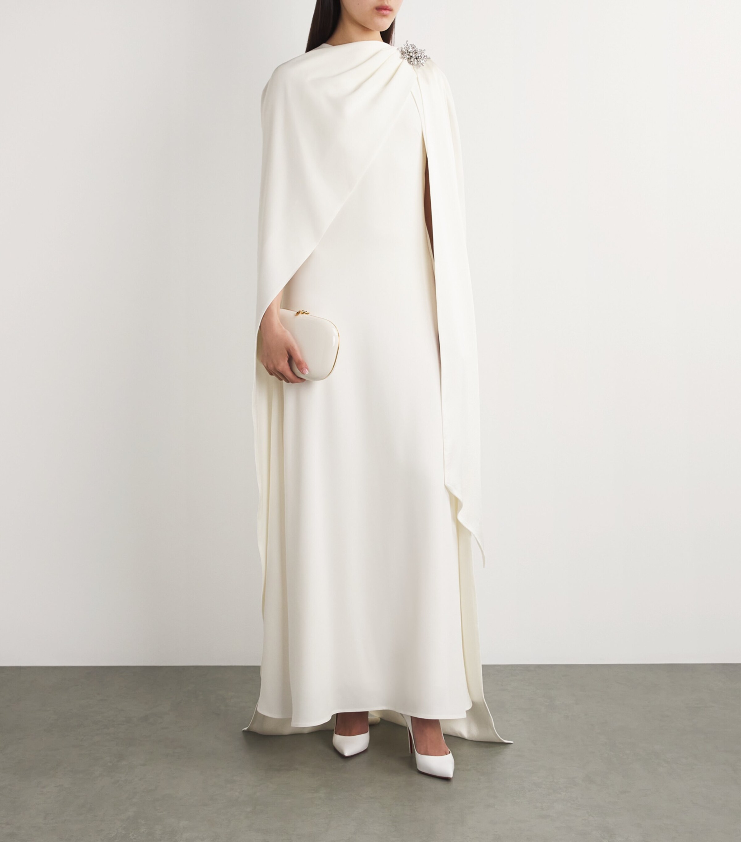 Huishan Zhang White Danica Cape Broach Gown | Harrods UK