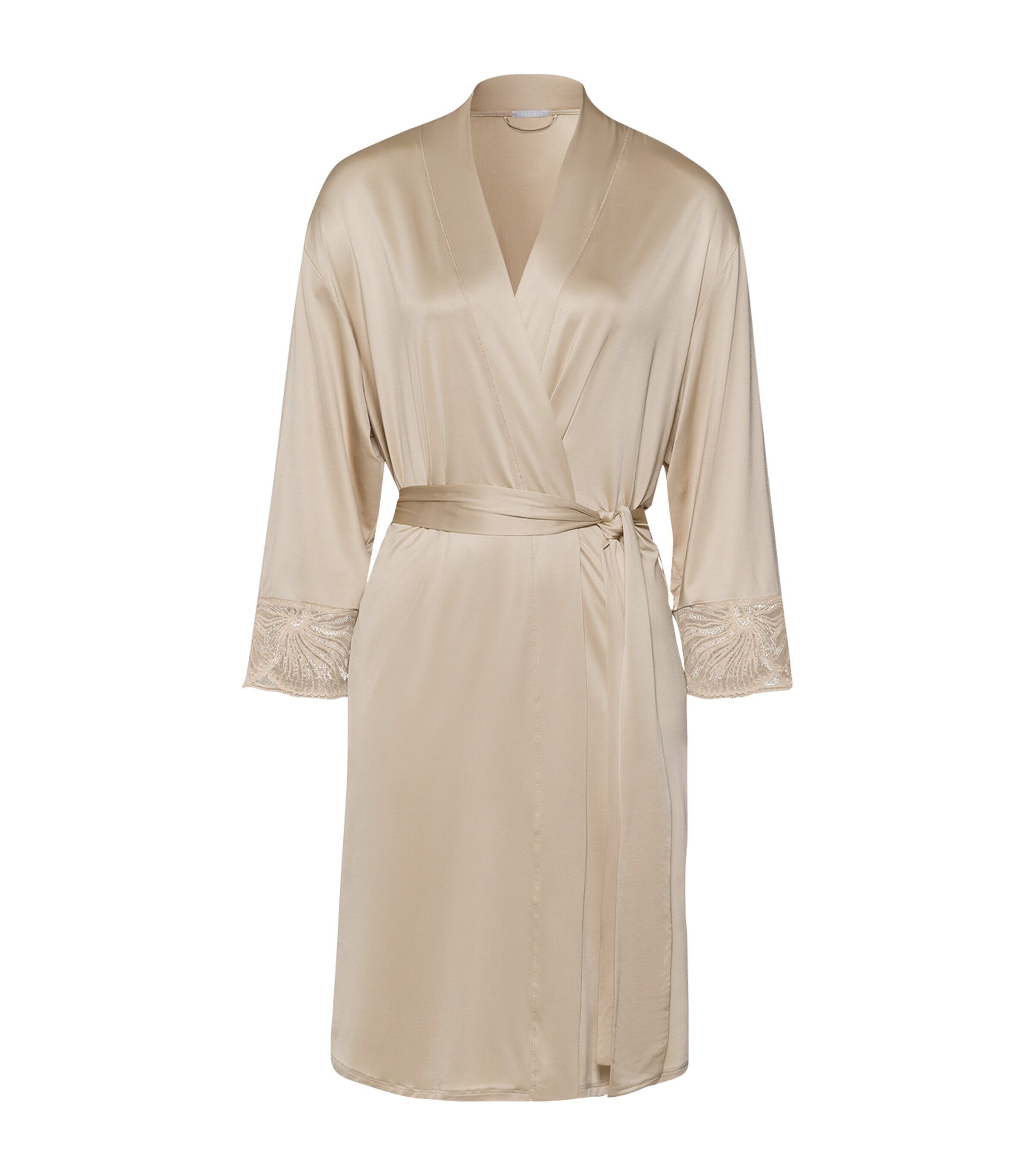 Hanro Beige Satin Lace-Trim Lilith Robe | Harrods US