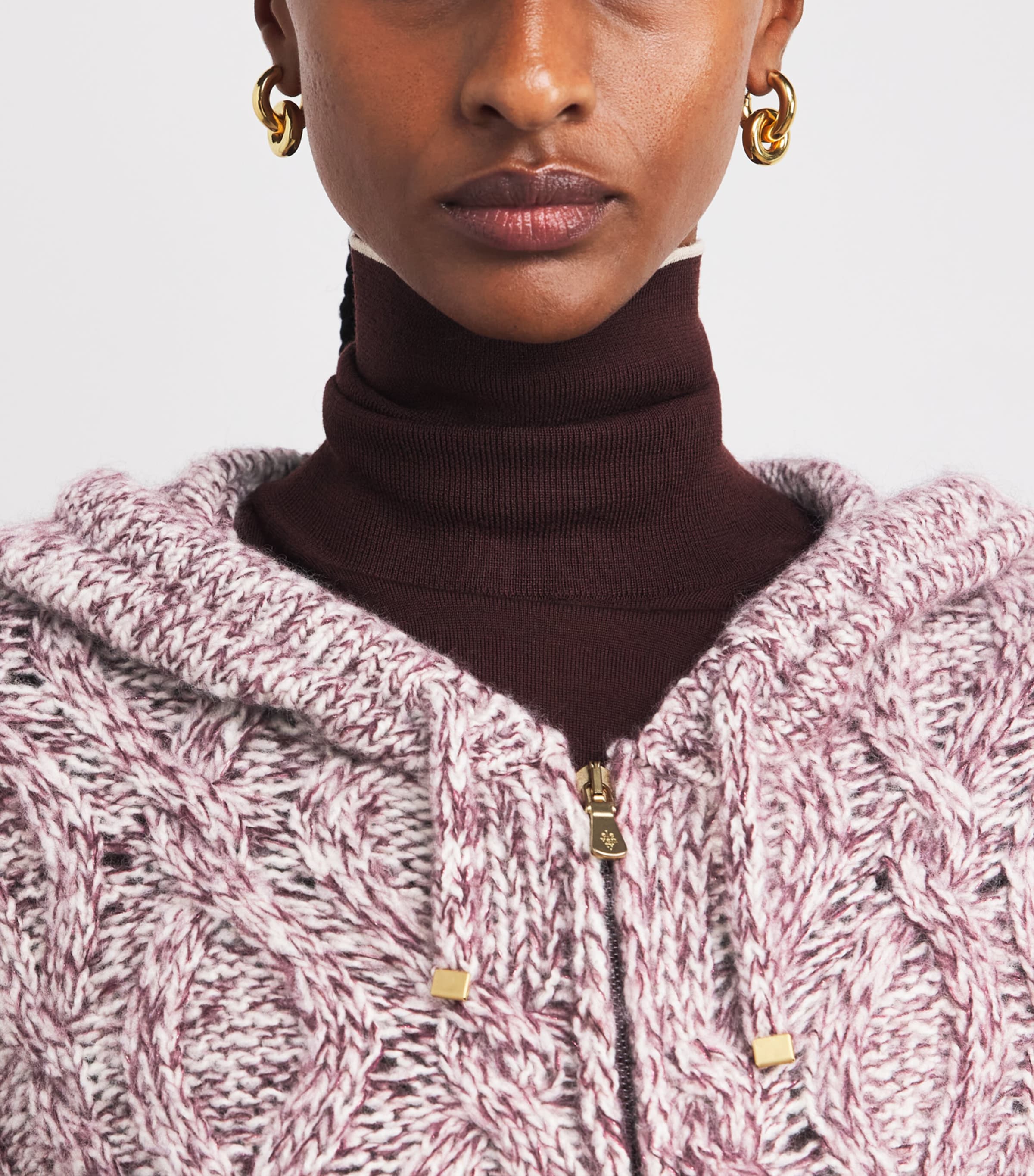 Eleventy Burgundy Wool-Blend Cable-Knit Zip-Up Hoodie | Harrods AE