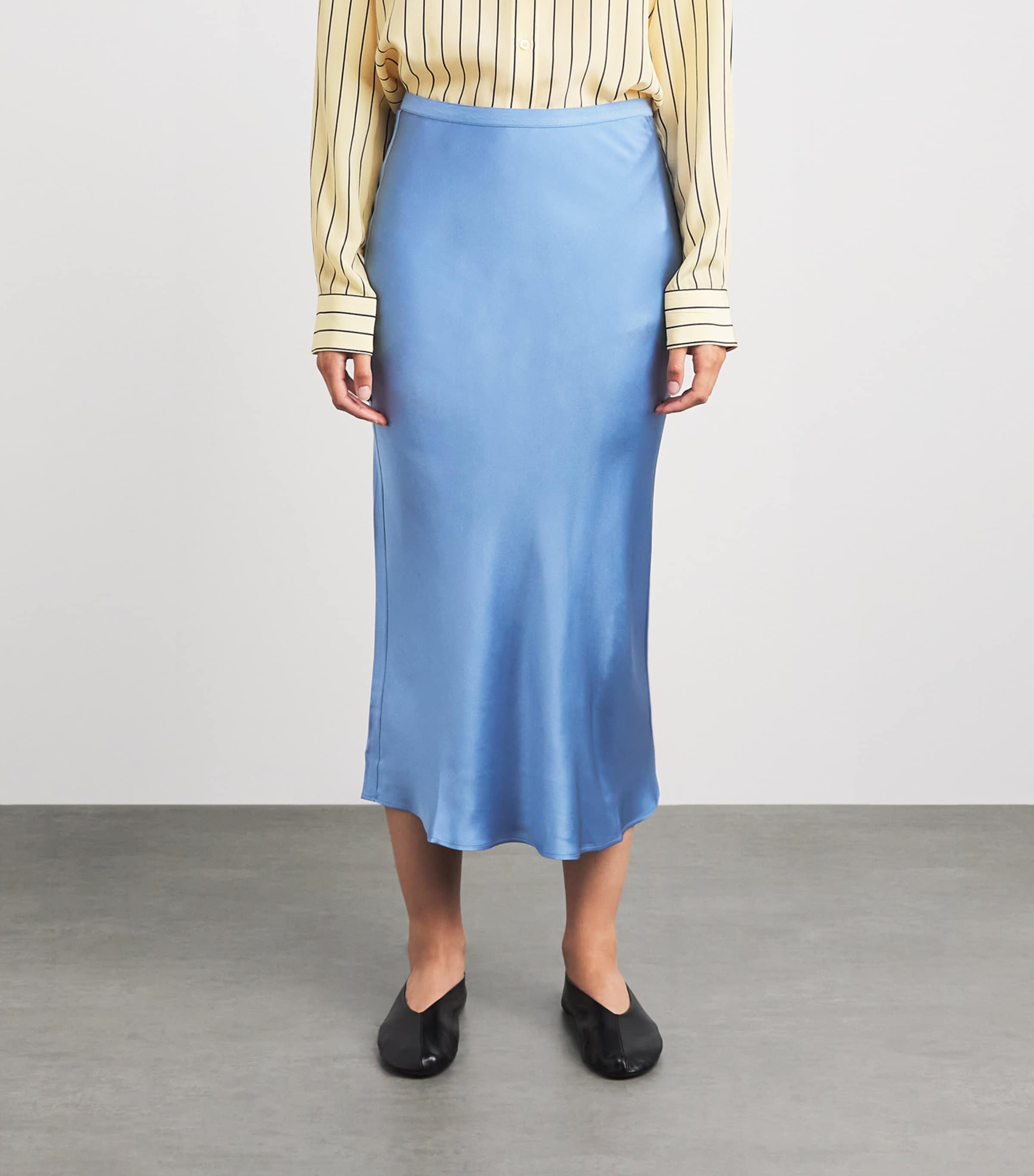 ANINE BING Blue Silk Bar Midi Skirt | Harrods AU