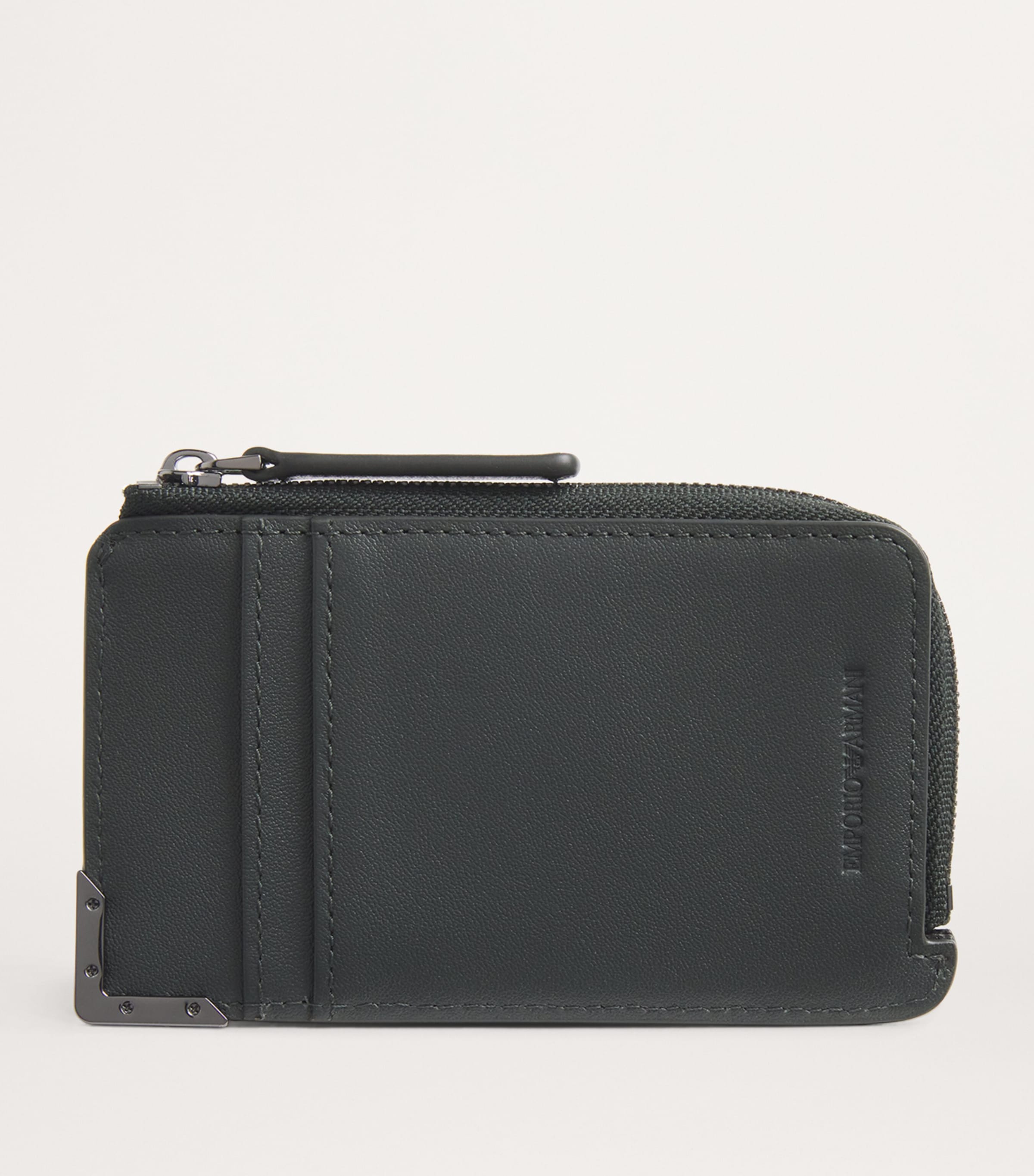 Emporio Armani Green Leather Zip-Up Card Holder | Harrods US