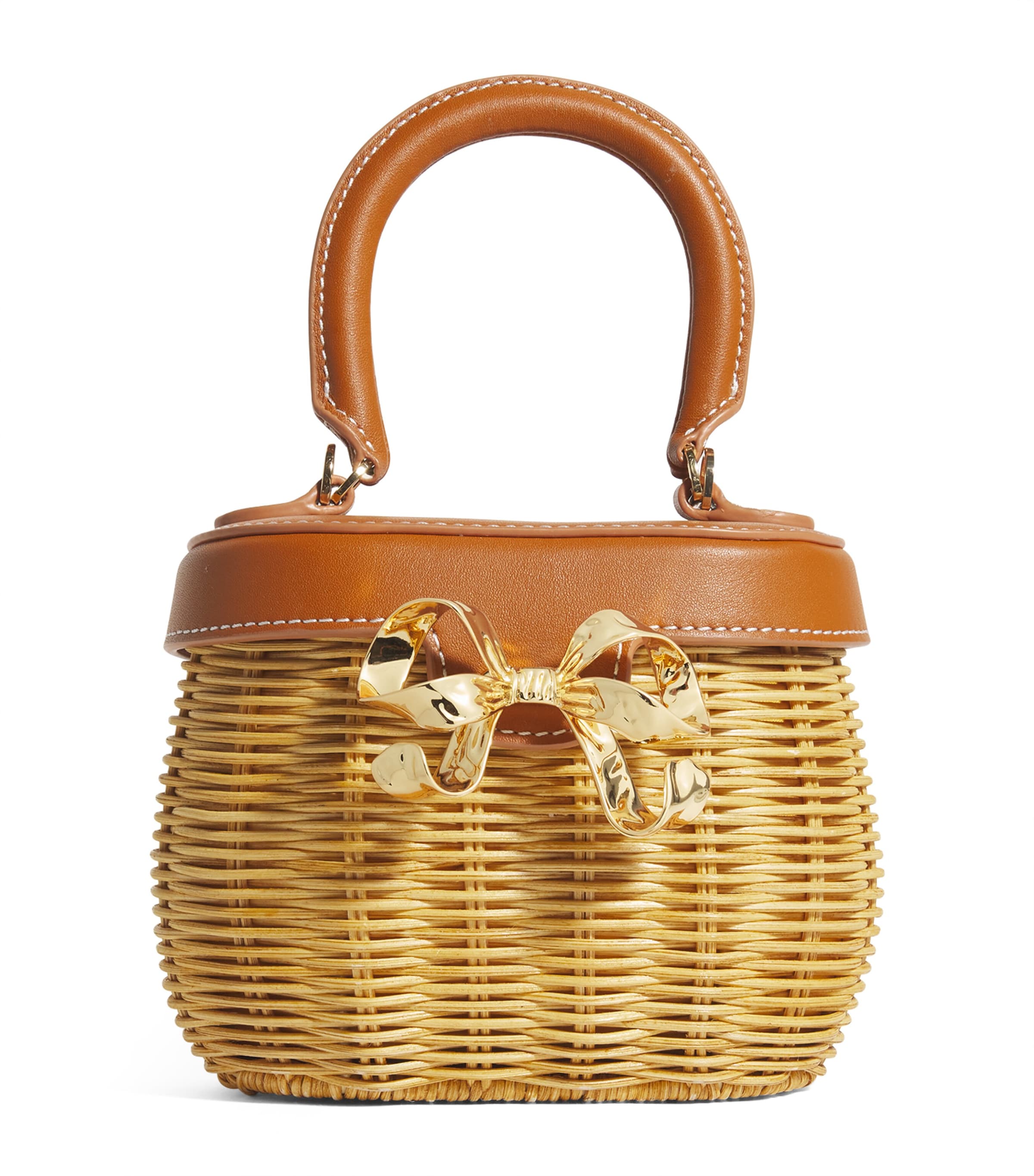 Self-Portrait Brown Rattan Bow Top-Handle Basket Bag | Harrods US