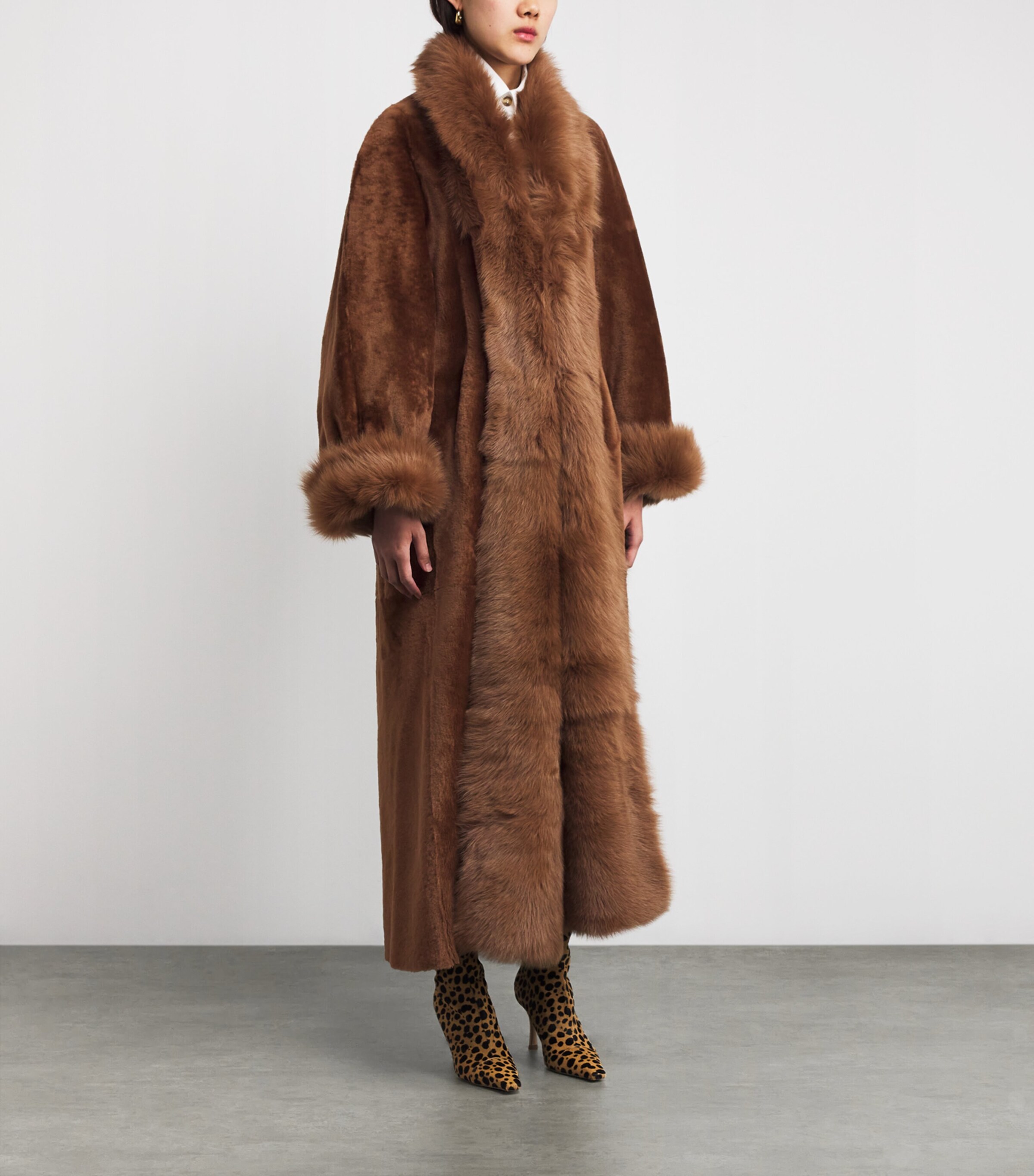NOUR HAMMOUR Brown Shearling Sima Long Coat | Harrods NL