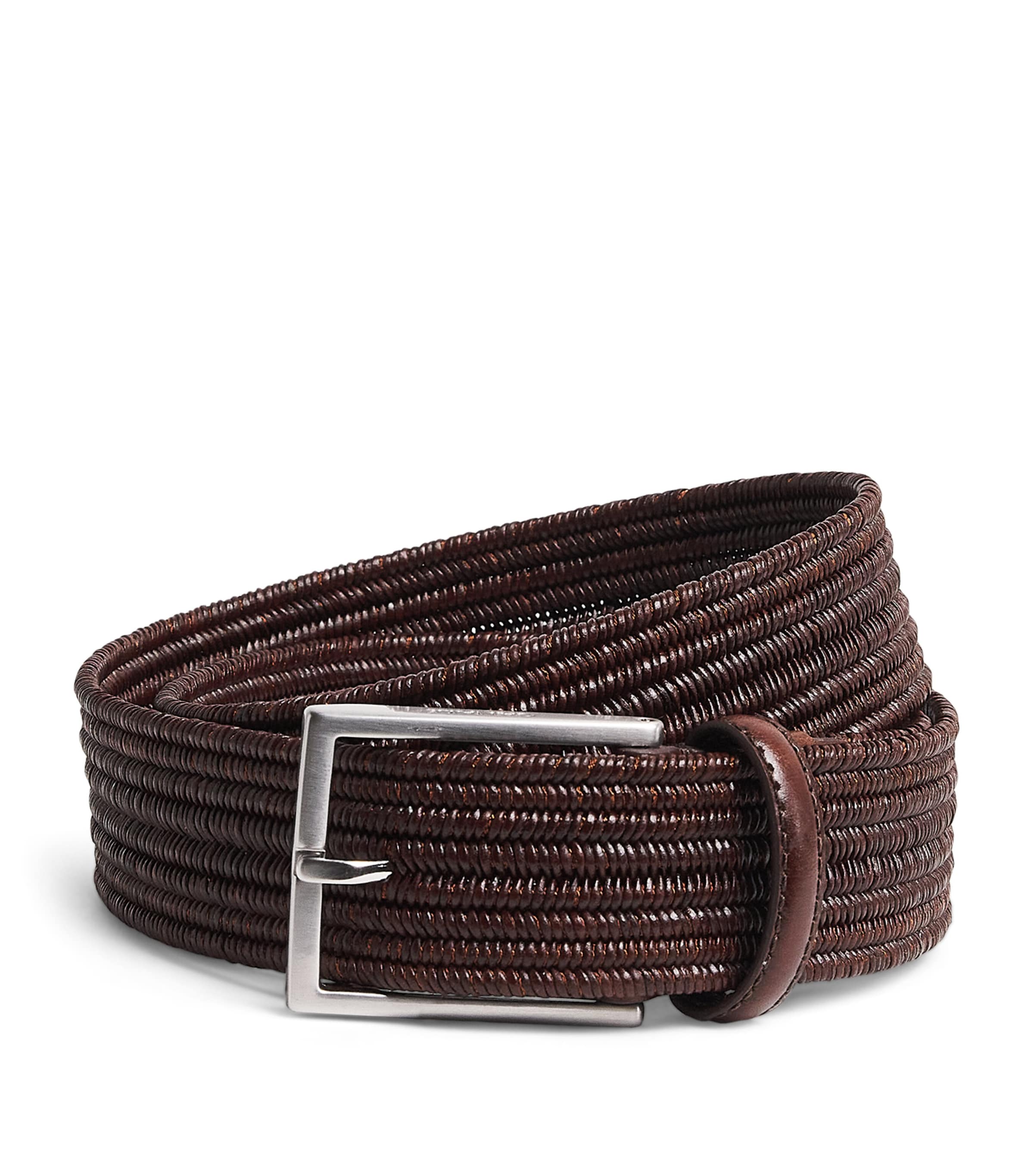 Canali Brown Leather Woven Belt | Harrods US