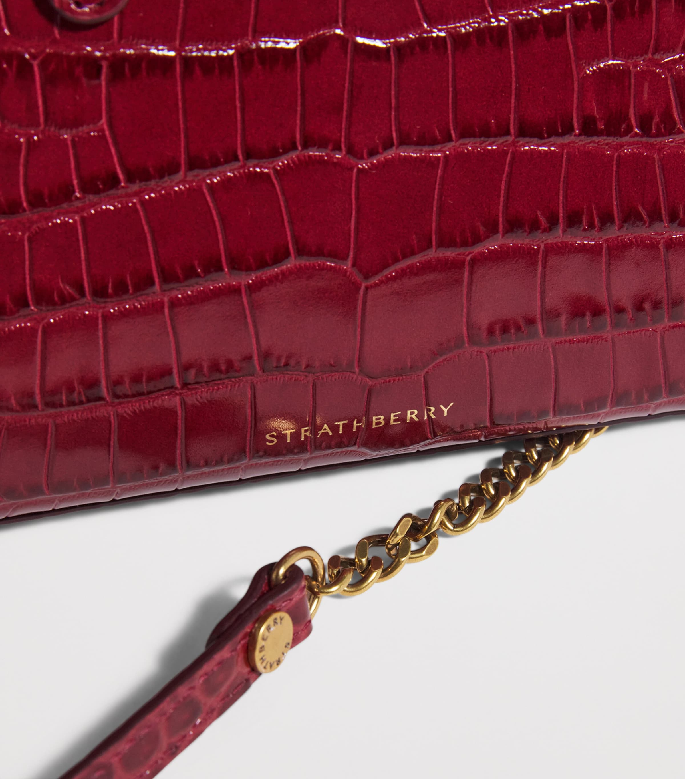 Strathberry Burgundy Croc-Embossed Leather Nano Tote Bag | Harrods US