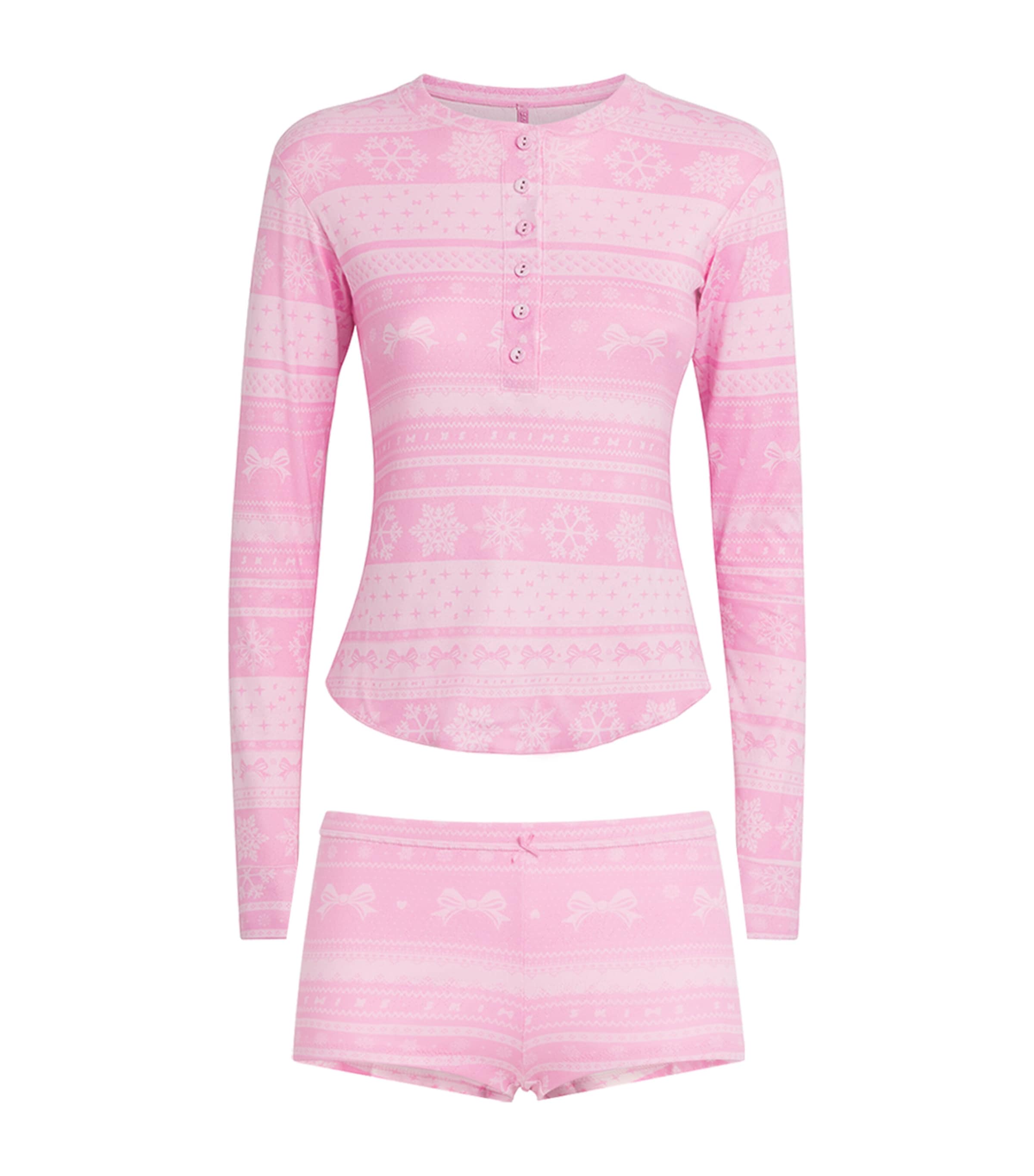 Skims Pink Pointelle Henley Pyjama Set | Harrods UK