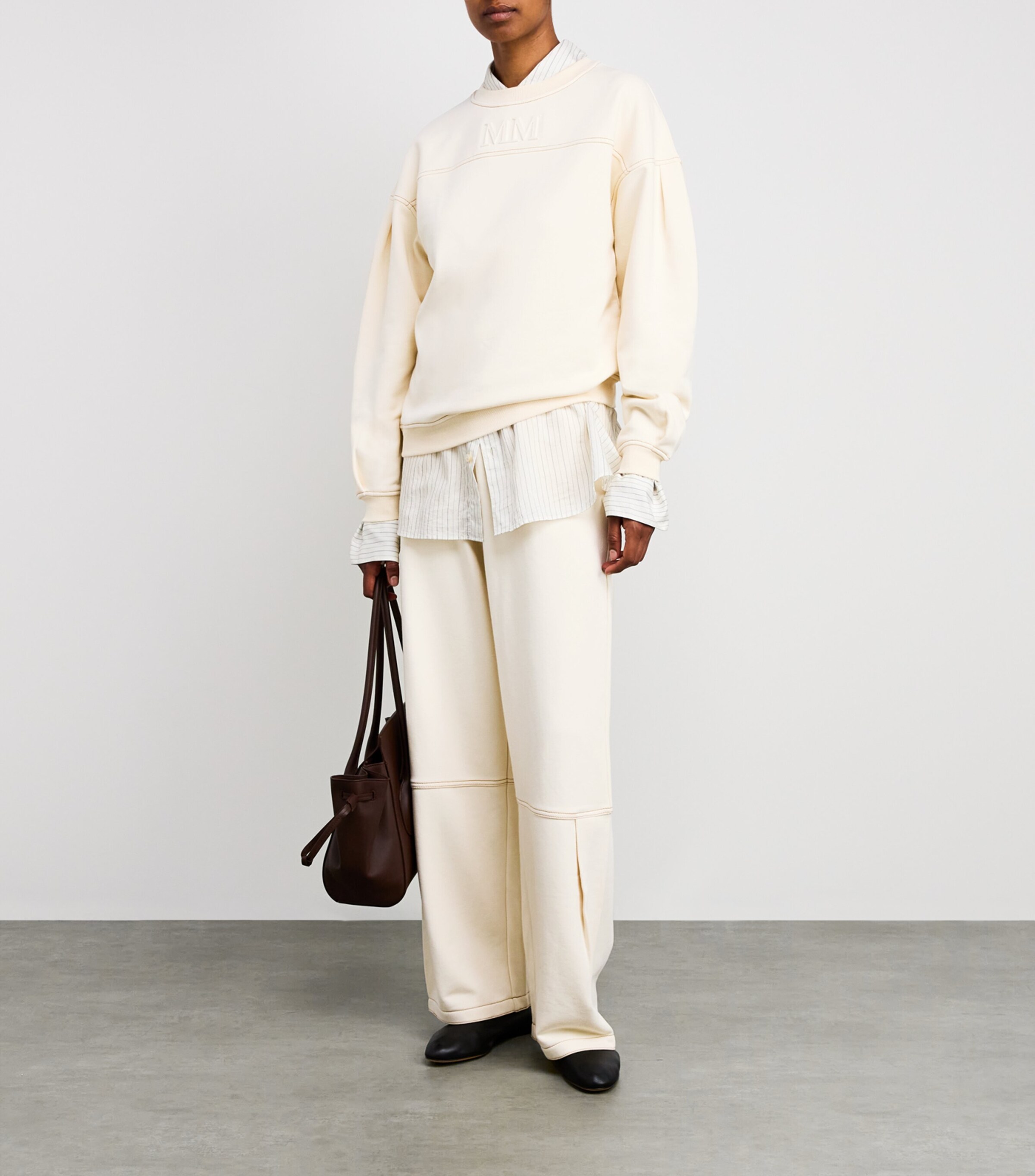 MM Ivory Cotton-Blend Wide-Leg Sweatpants | Harrods UK