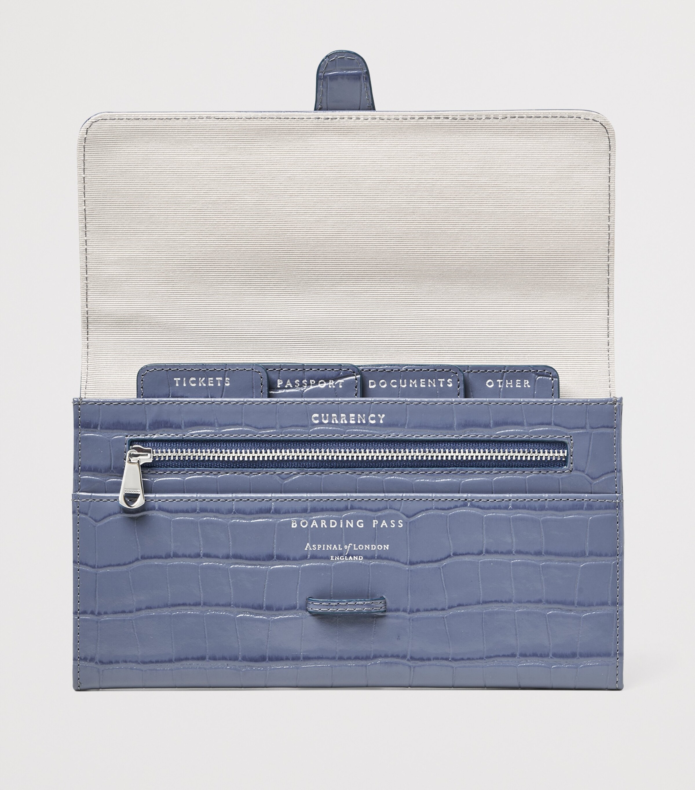 Aspinal Of London Blue Croc-Embossed Leather Classic Travel Wallet ...