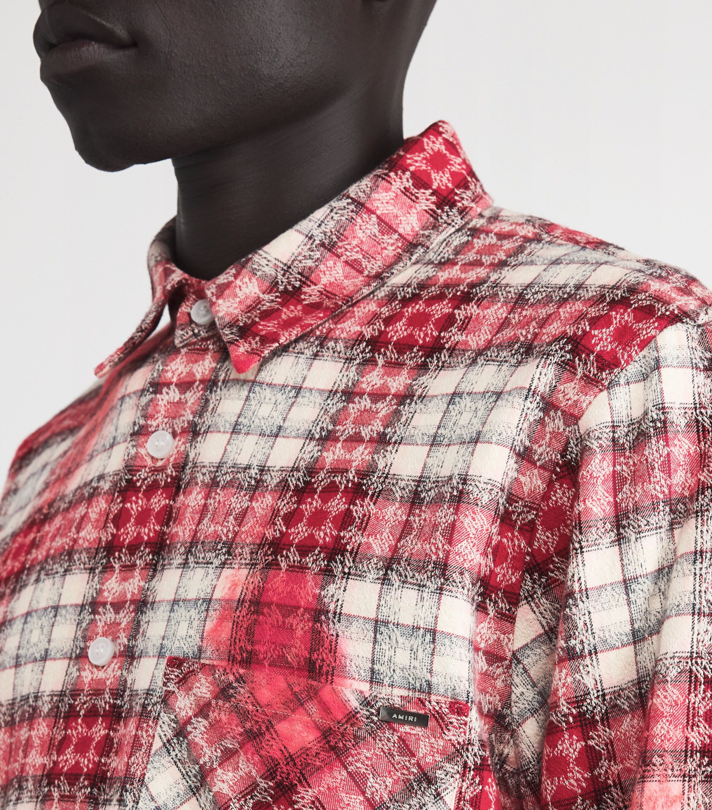AMIRI Red Distressed Bleached Flannel Shirt | Harrods US