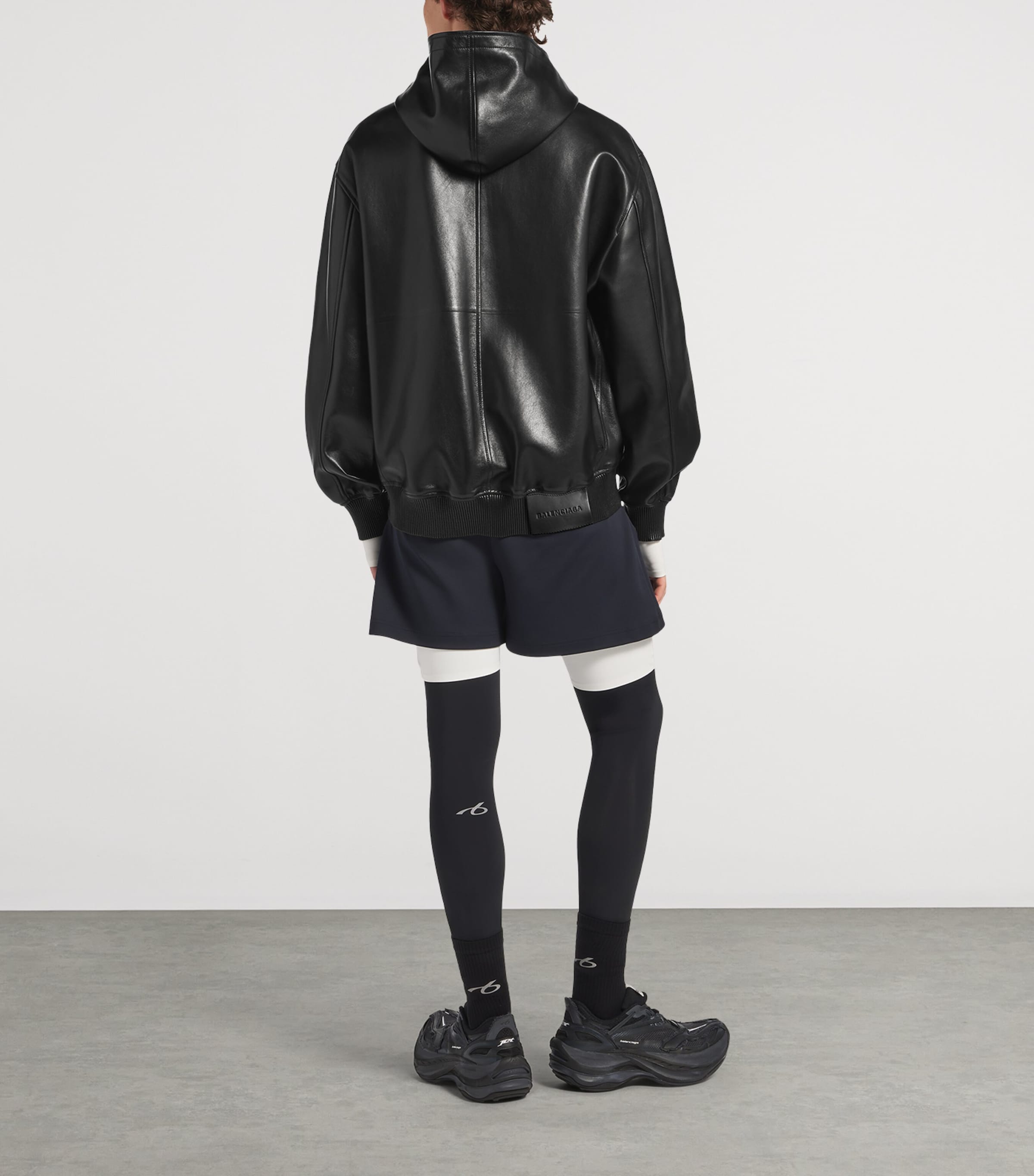 Balenciaga Black Leather Hooded Jacket | Harrods SG