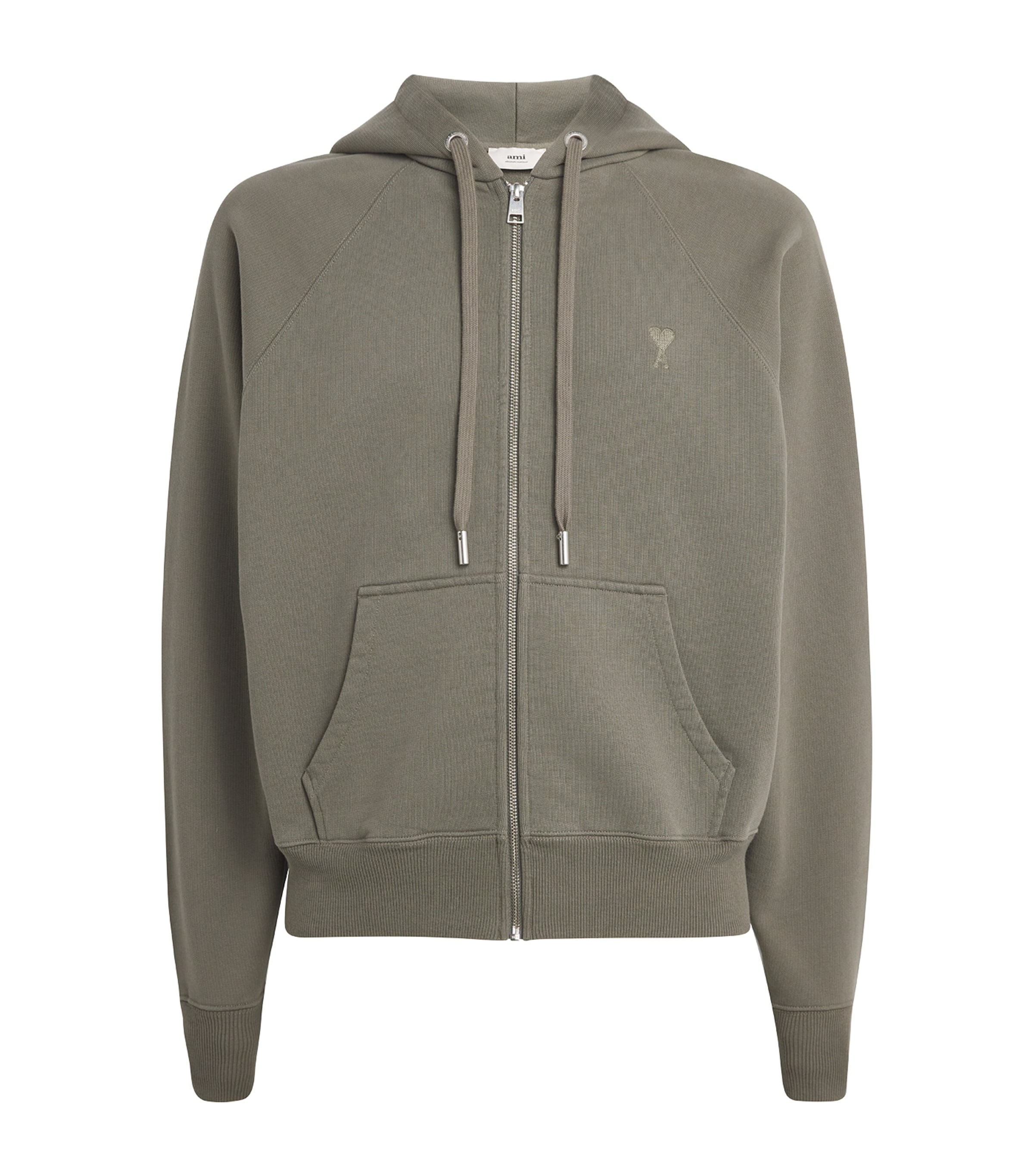 AMI Paris Grey Organic Cotton Ami de Coeur Zip-Up Hoodie | Harrods US