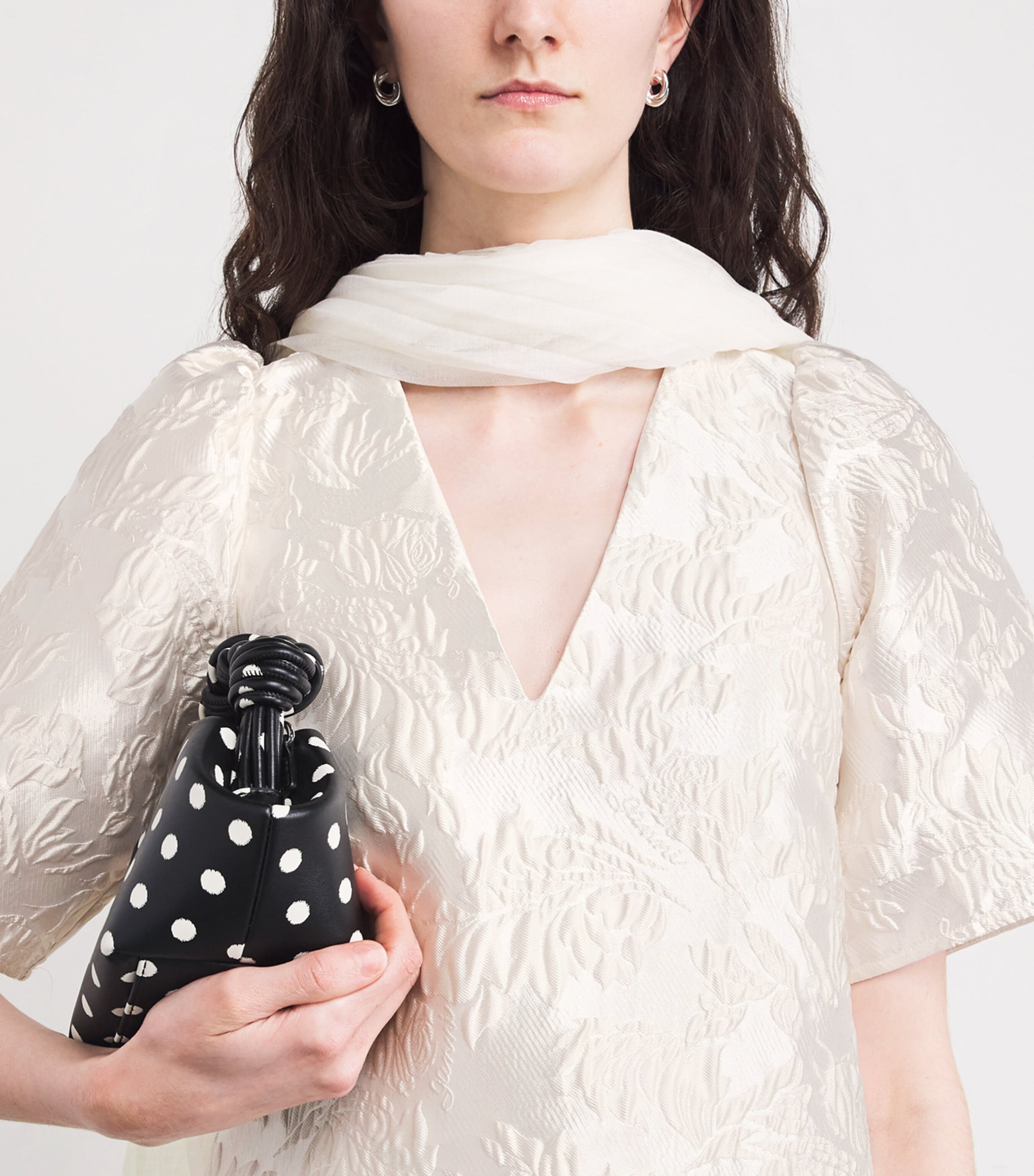 GANNI Ivory Satin Jacquard Mini Dress | Harrods HK