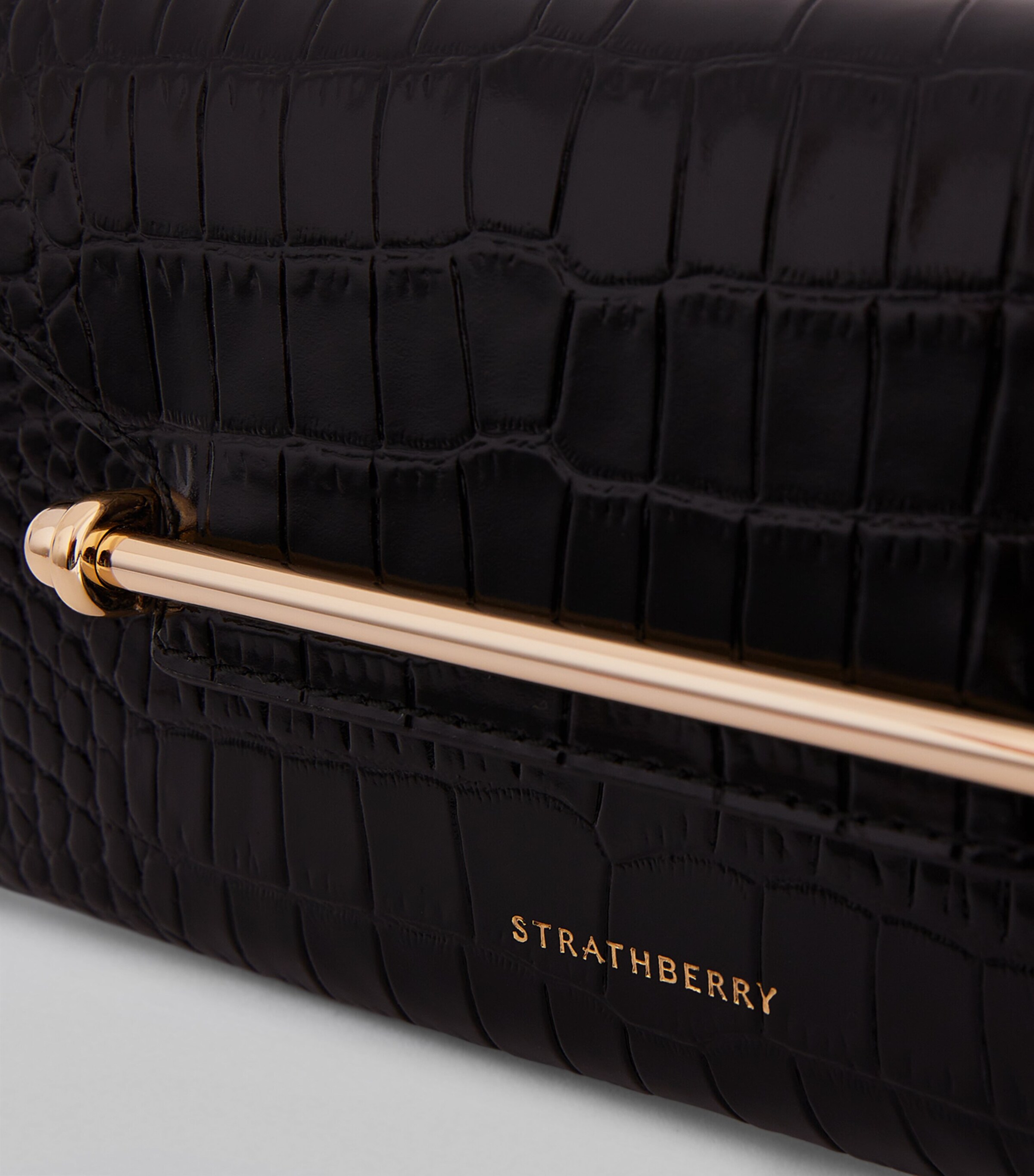 Strathberry Black Leather Multrees Croc-Effect Chain Wallet | Harrods US