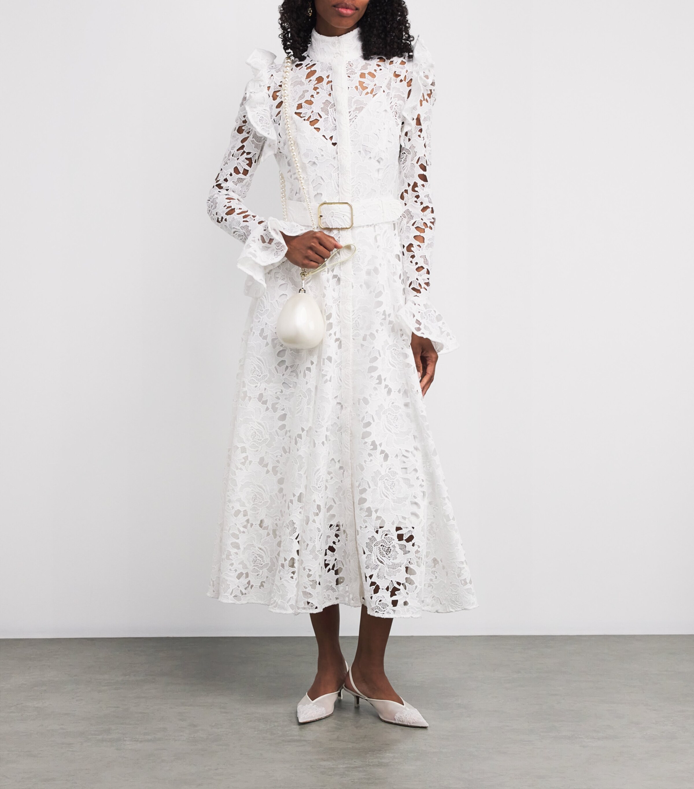 LEO LIN White Lace Aliyah Midi Dress | Harrods CN