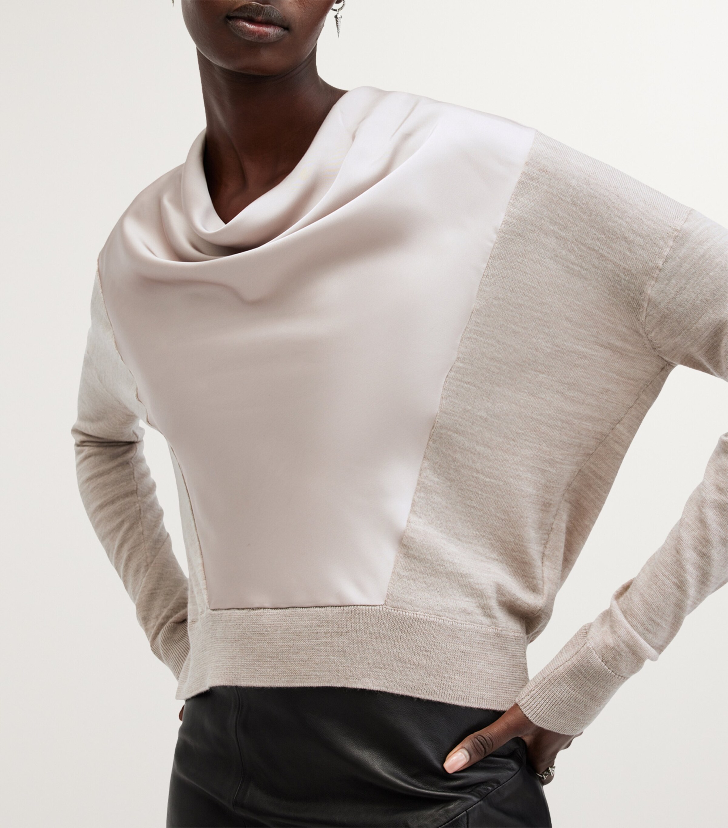 AllSaints Brown Wool and Satin-Blend Myra Sweater | Harrods UK