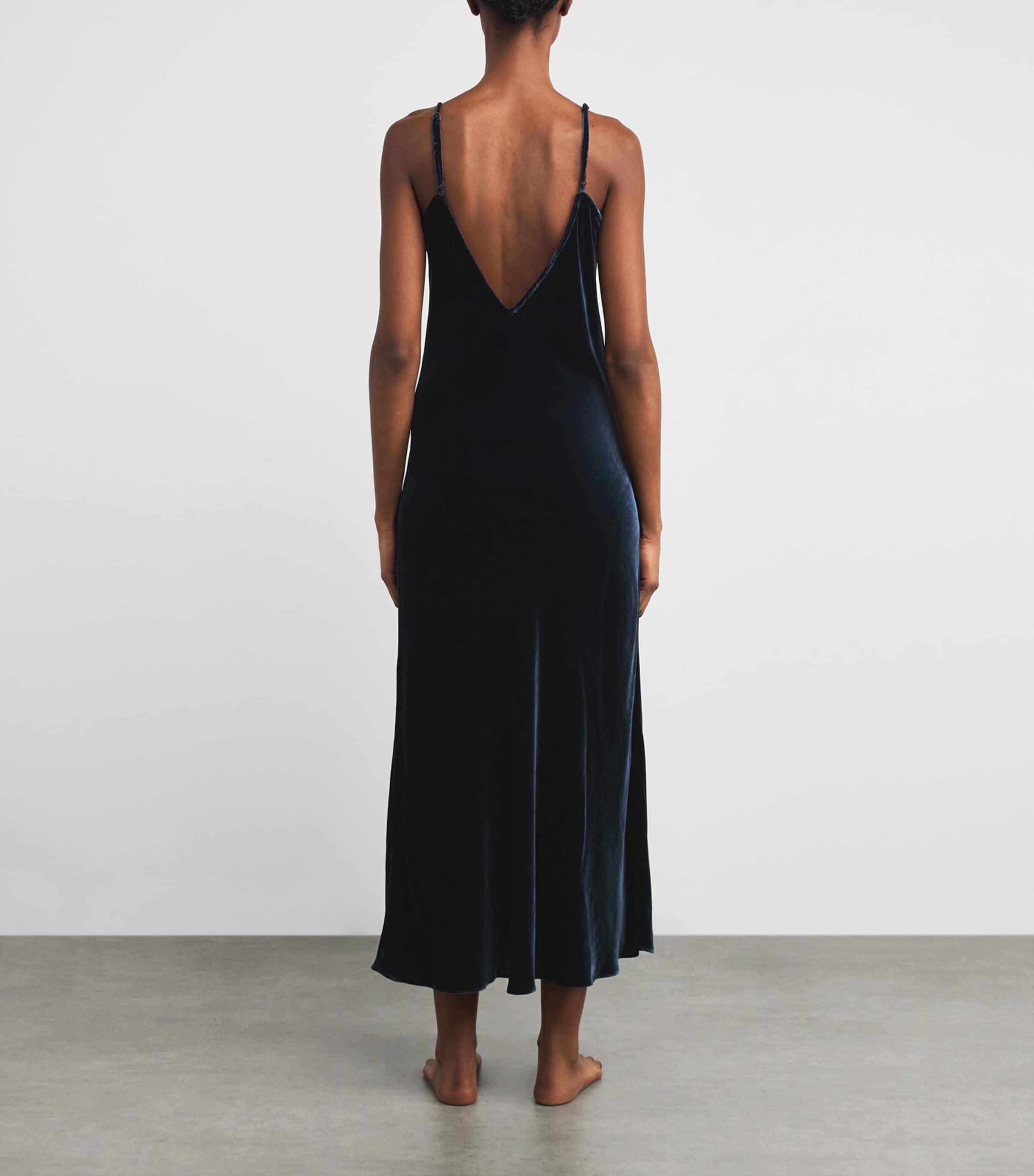 Olivia von Halle Navy Velvet Garbo Midi Dress | Harrods CN