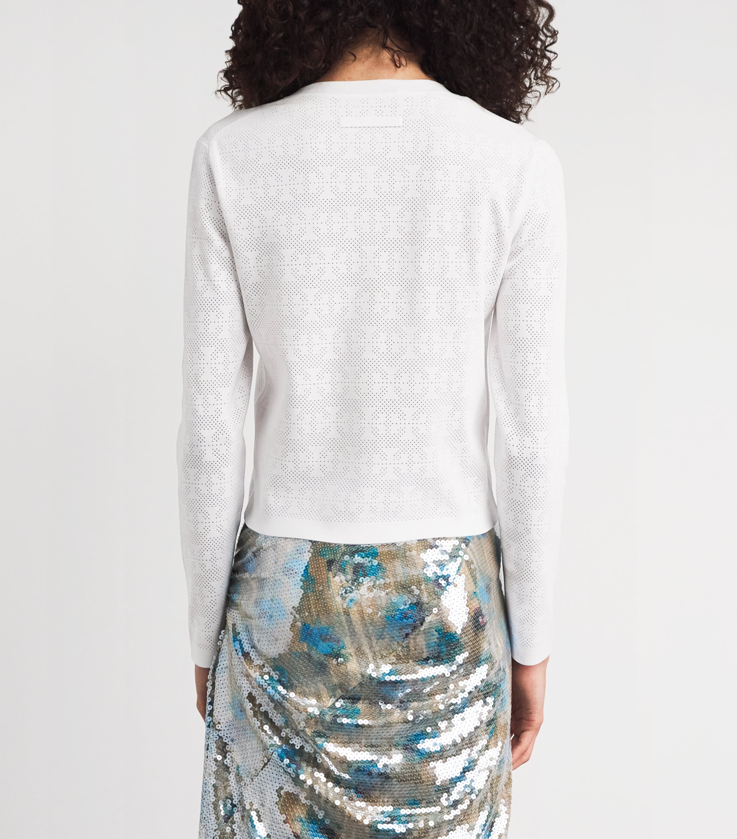 Tory Burch White Pointelle-Knit Monogram Cardigan | Harrods US