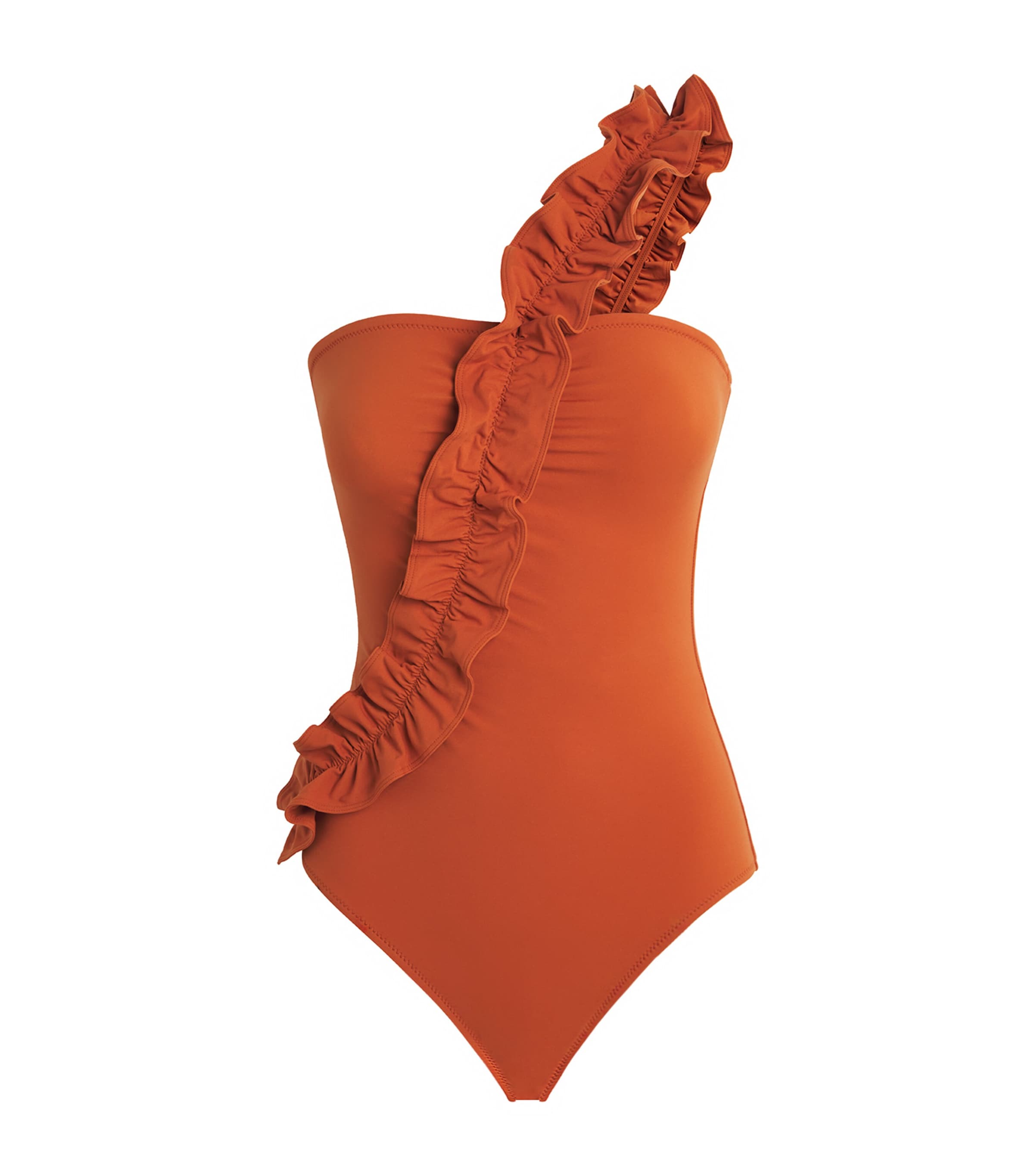 Ulla Johnson Orange Ruffle Capri Asymmetric Swimsuit | Harrods UK
