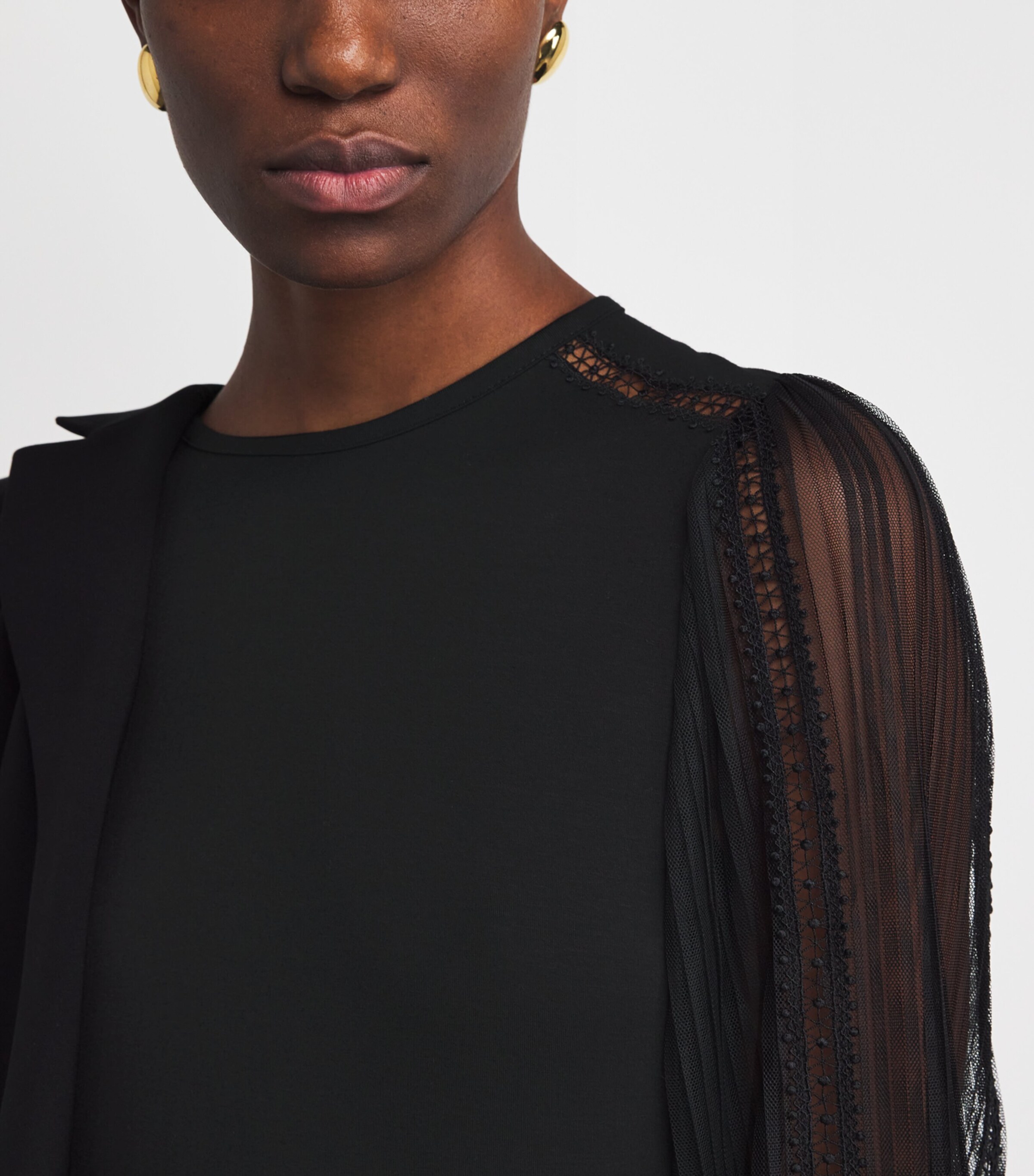 ME+EM Black Tulle-Sleeve Layering Blouse | Harrods CA