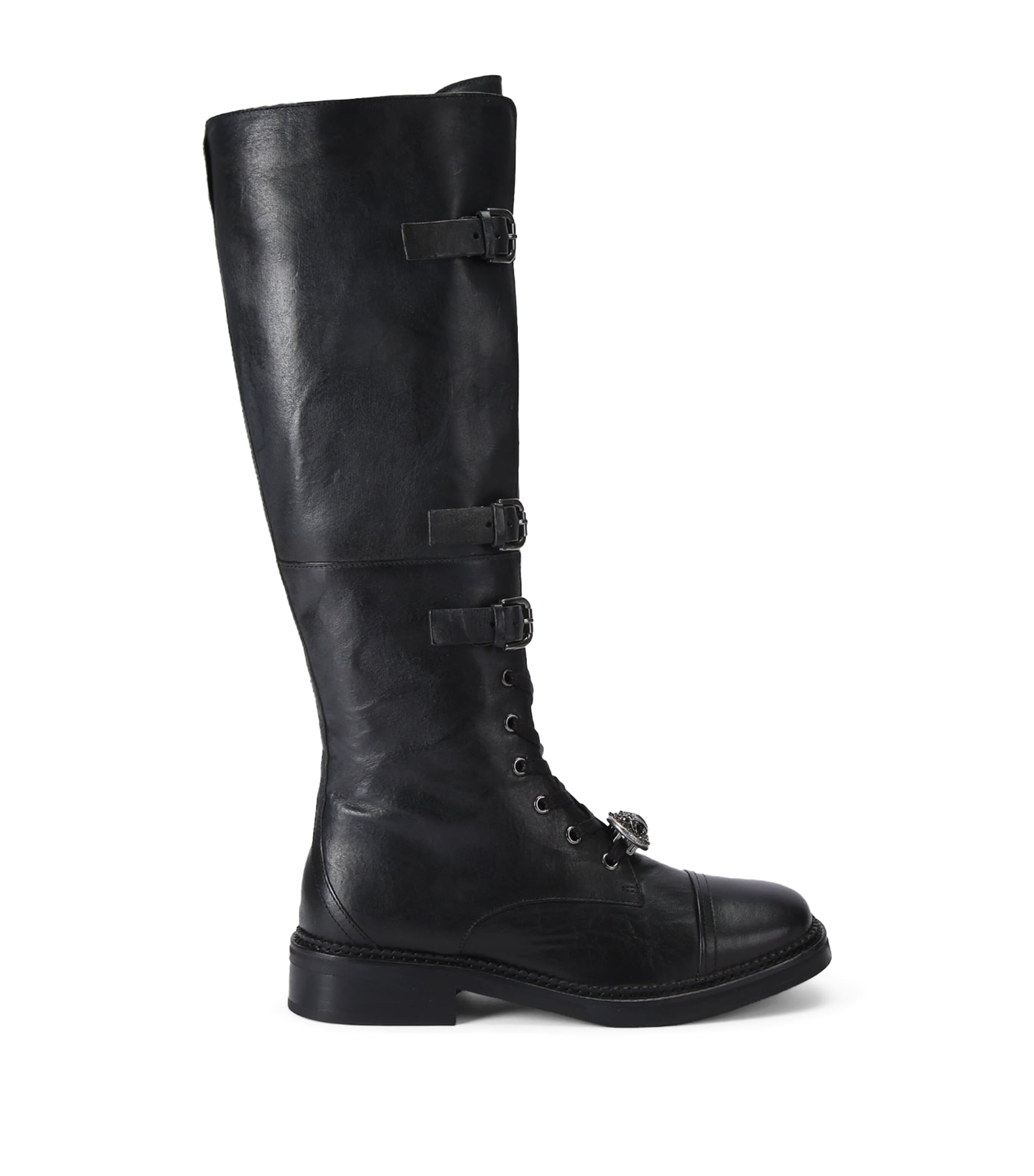 Kurt Geiger London Black Leather Monument Strap Knee-High Boots ...