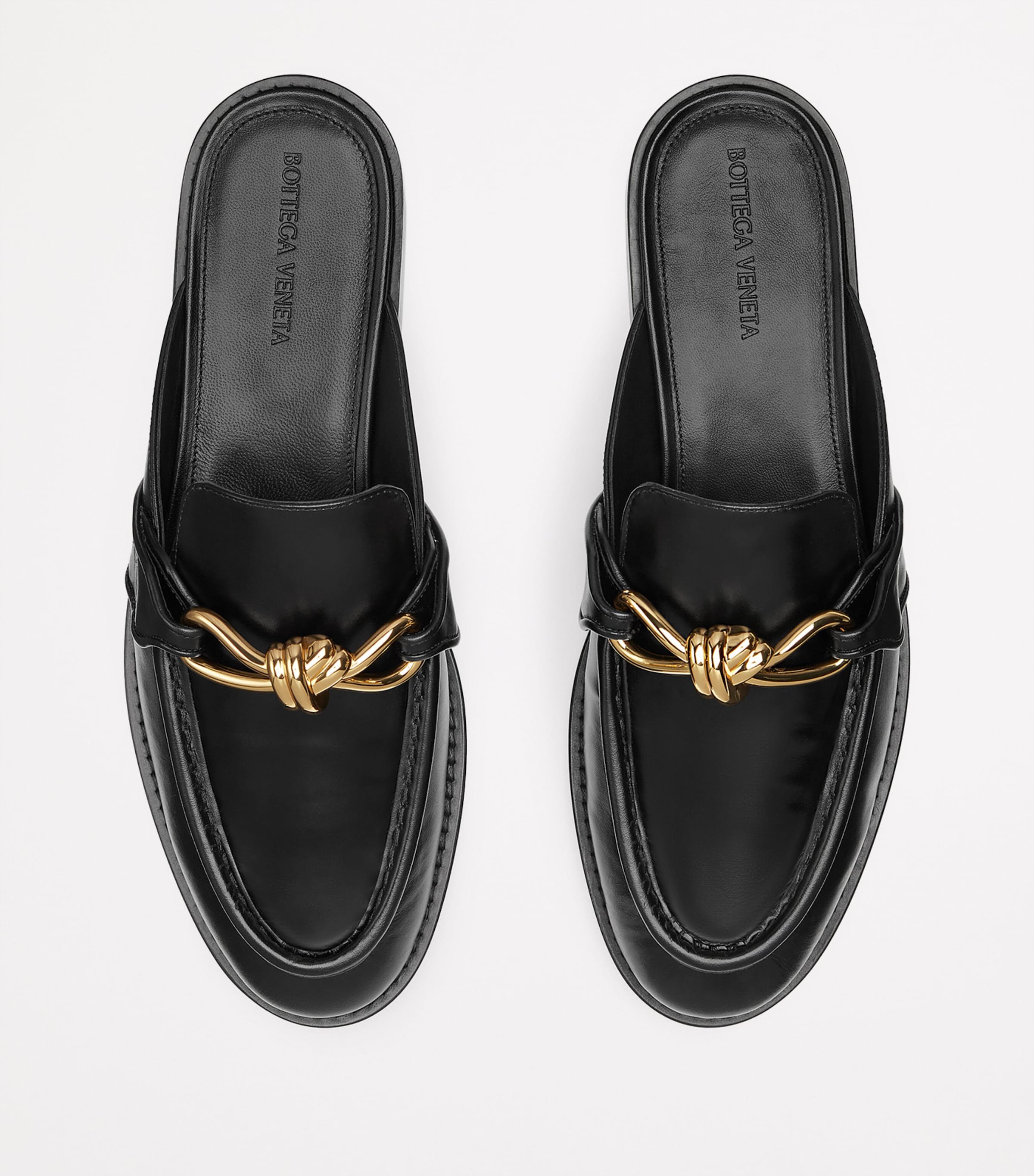 Bottega Veneta Black Leather Astaire Open-Back Loafers | Harrods UK