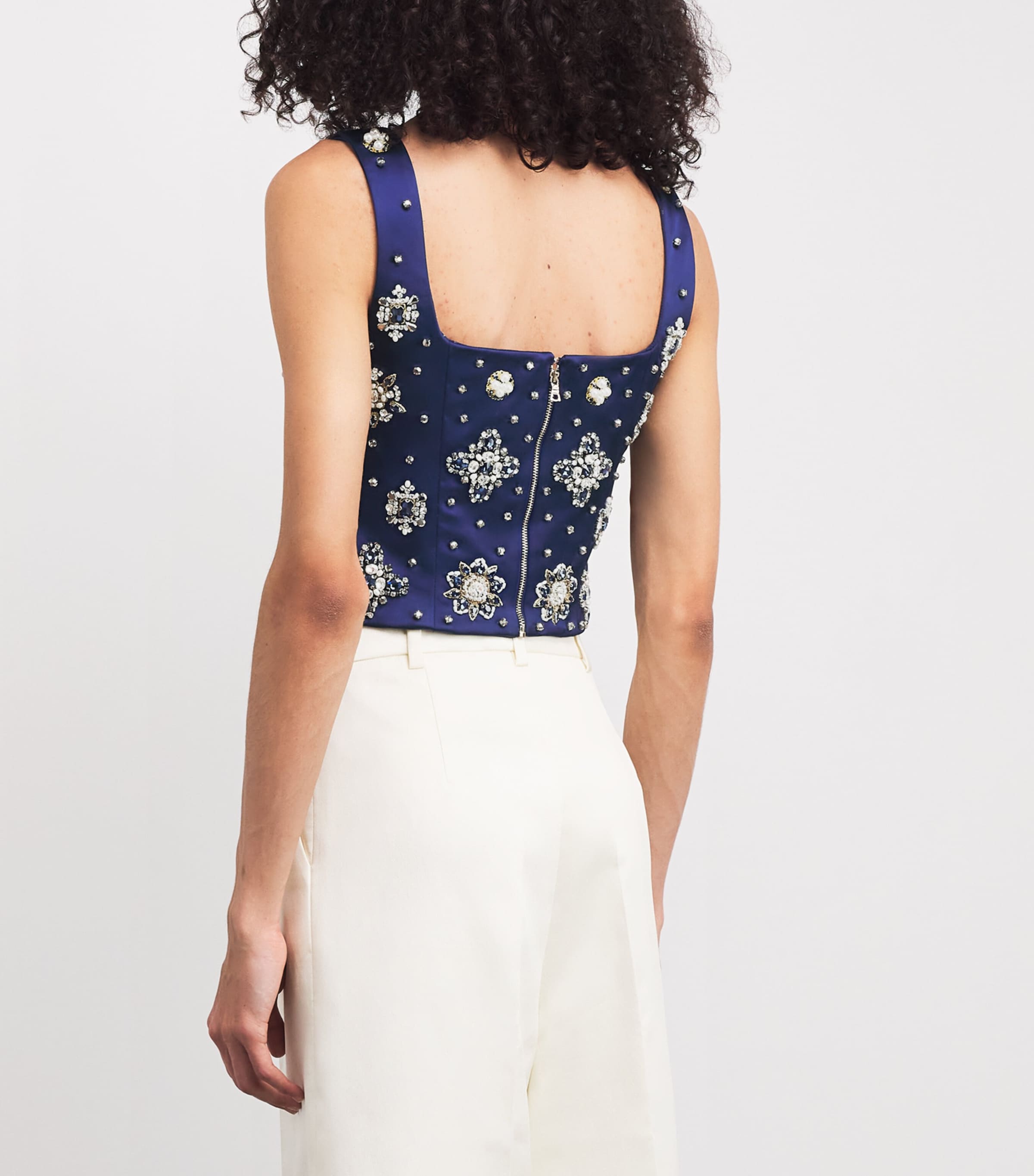 Alice+Olivia Navy Embellished Lilliana Crop Top | Harrods CA