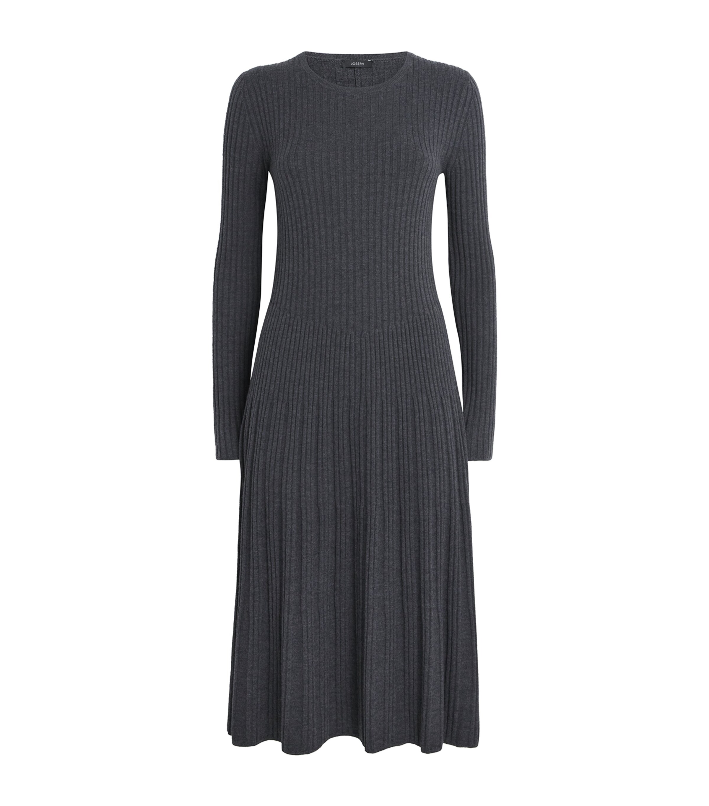 Joseph Grey Merino Wool Ribbed Midi Dress | Harrods FR