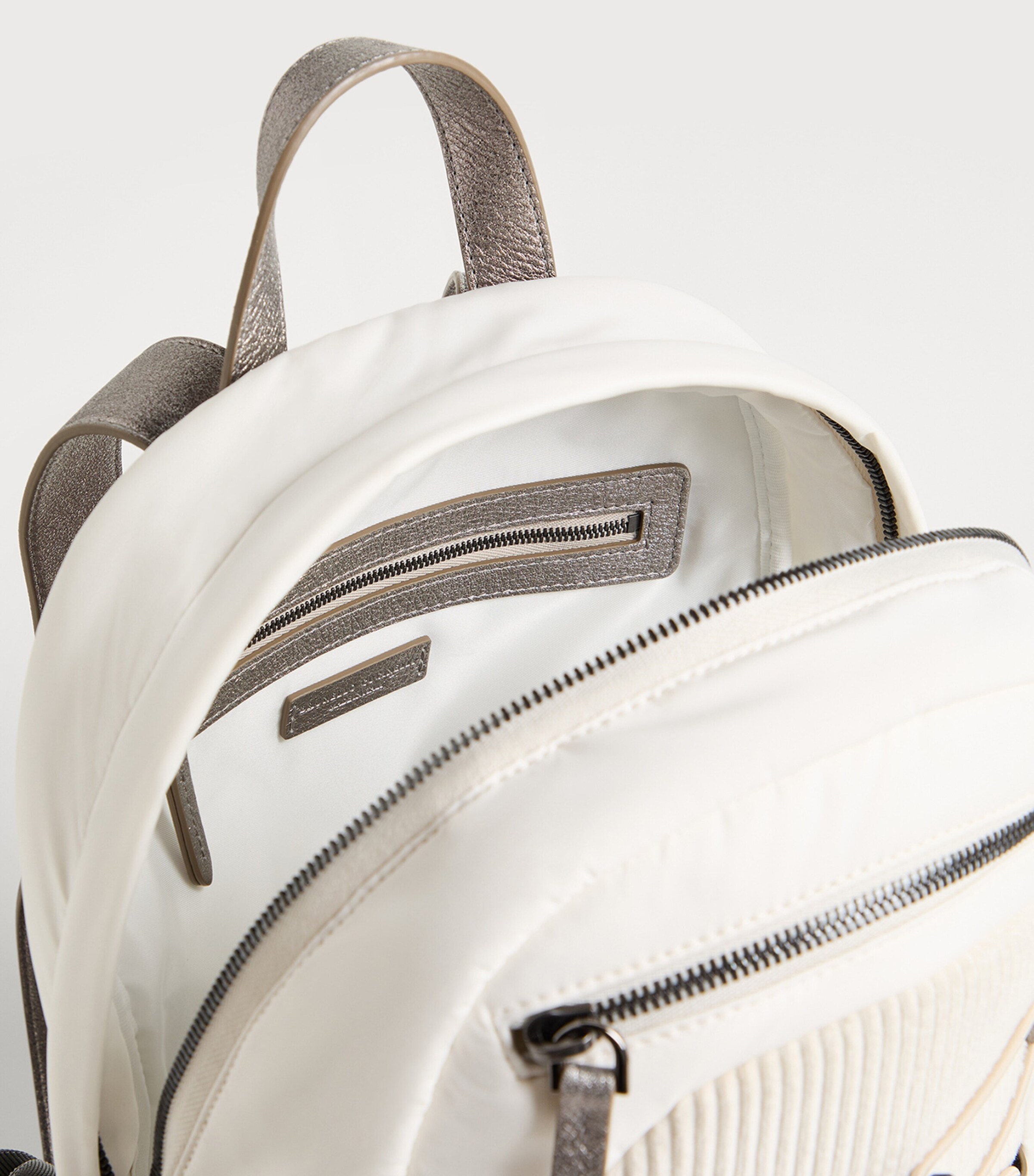 Brunello Cucinelli Kids White Nylon and Lamé Leather Backpack | Harrods IN