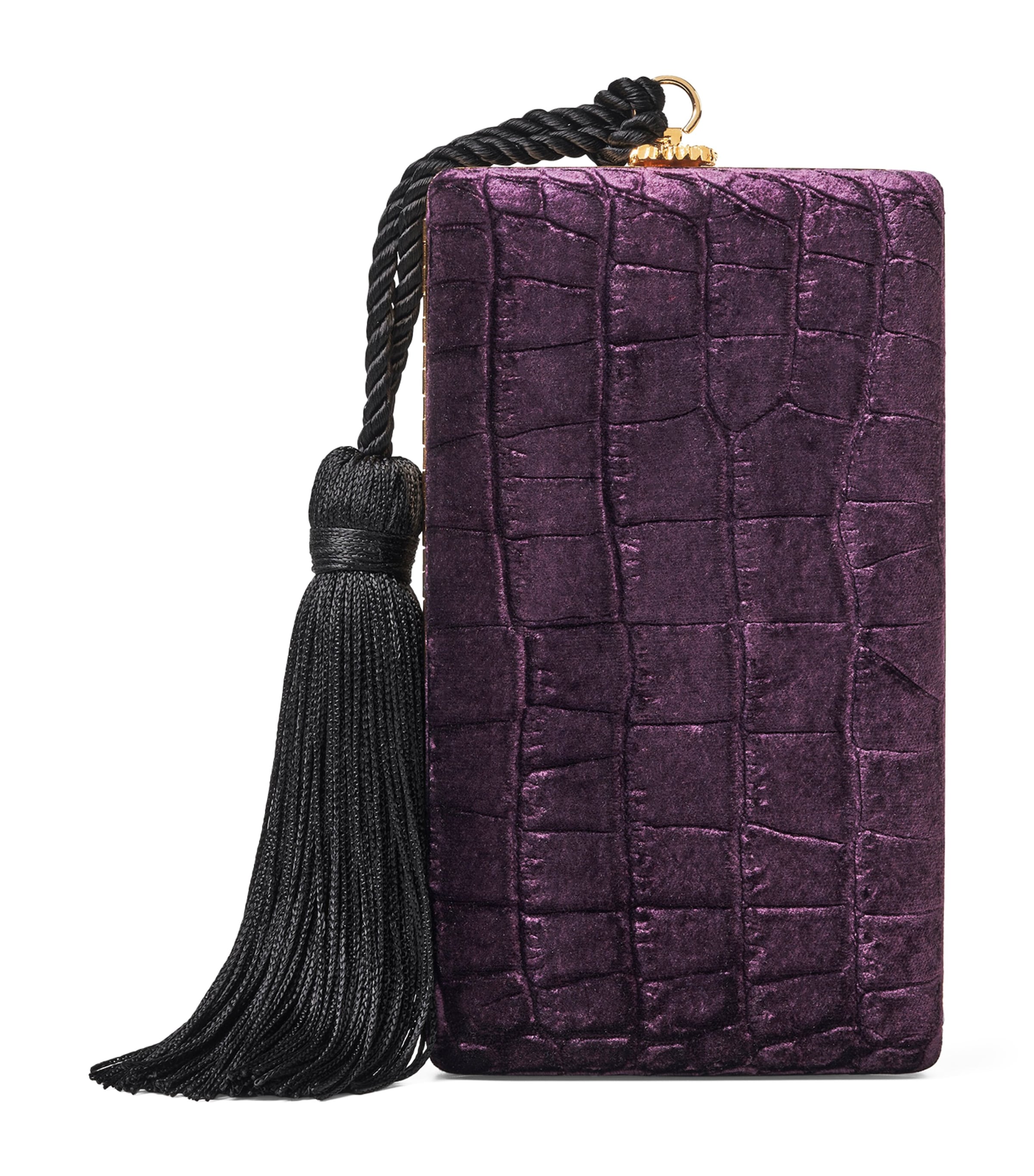 Aspinal Of London Purple Velvet Croc-Embossed Paloma Box Clutch Bag ...