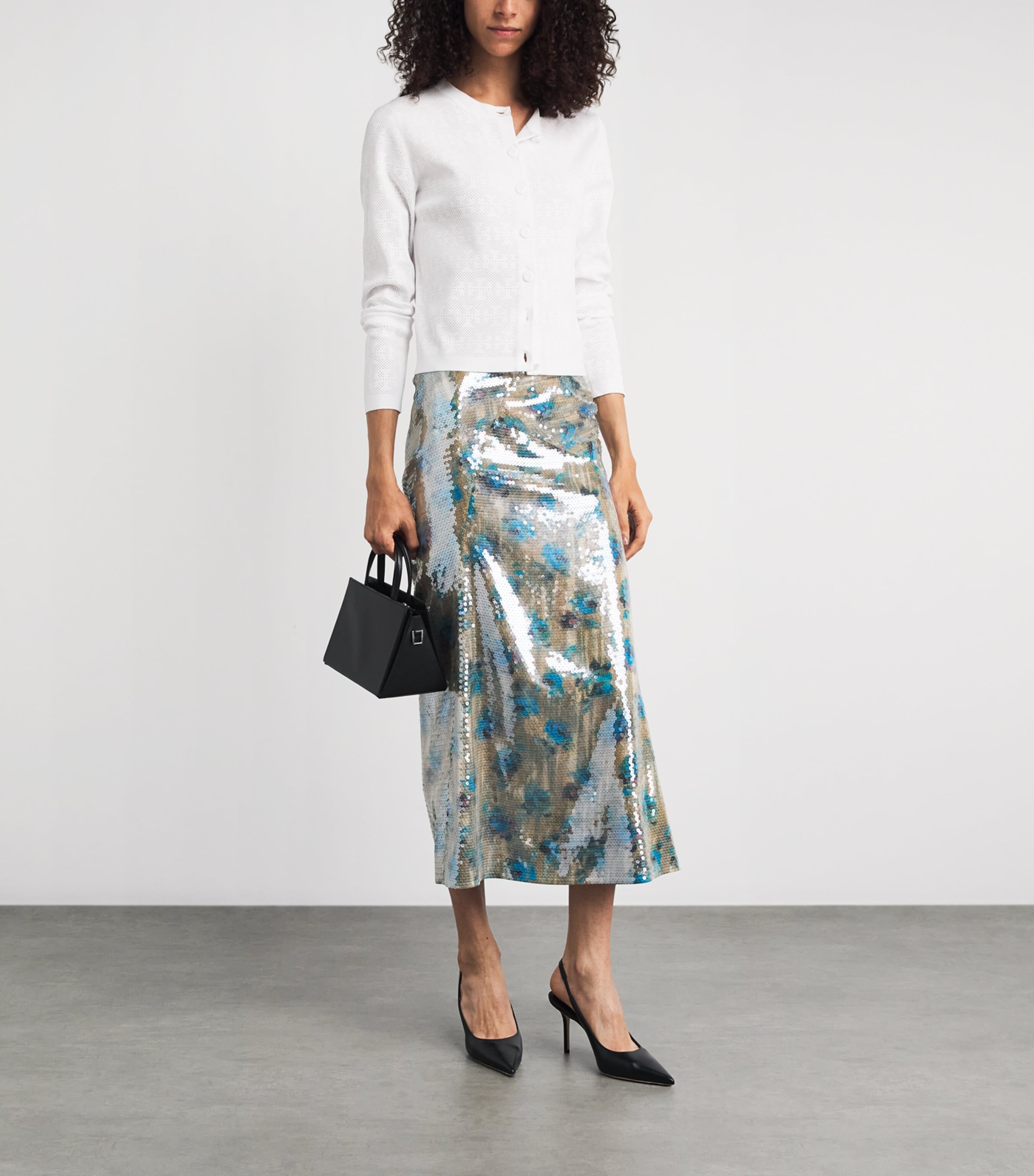 Tory Burch White Pointelle-Knit Monogram Cardigan | Harrods AU