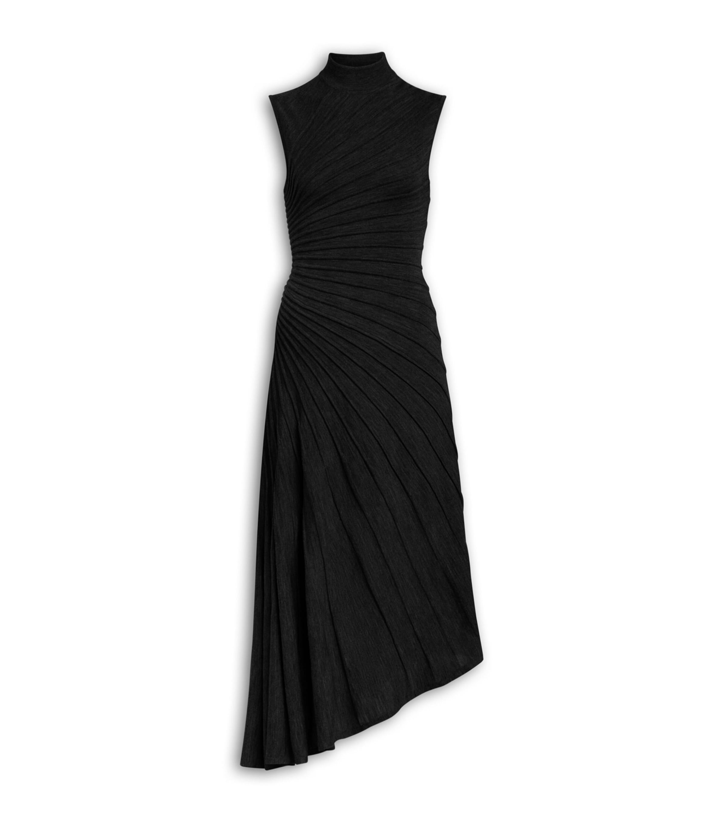 Alaïa Black Wool Asymmetric Ray Midi Dress | Harrods AU