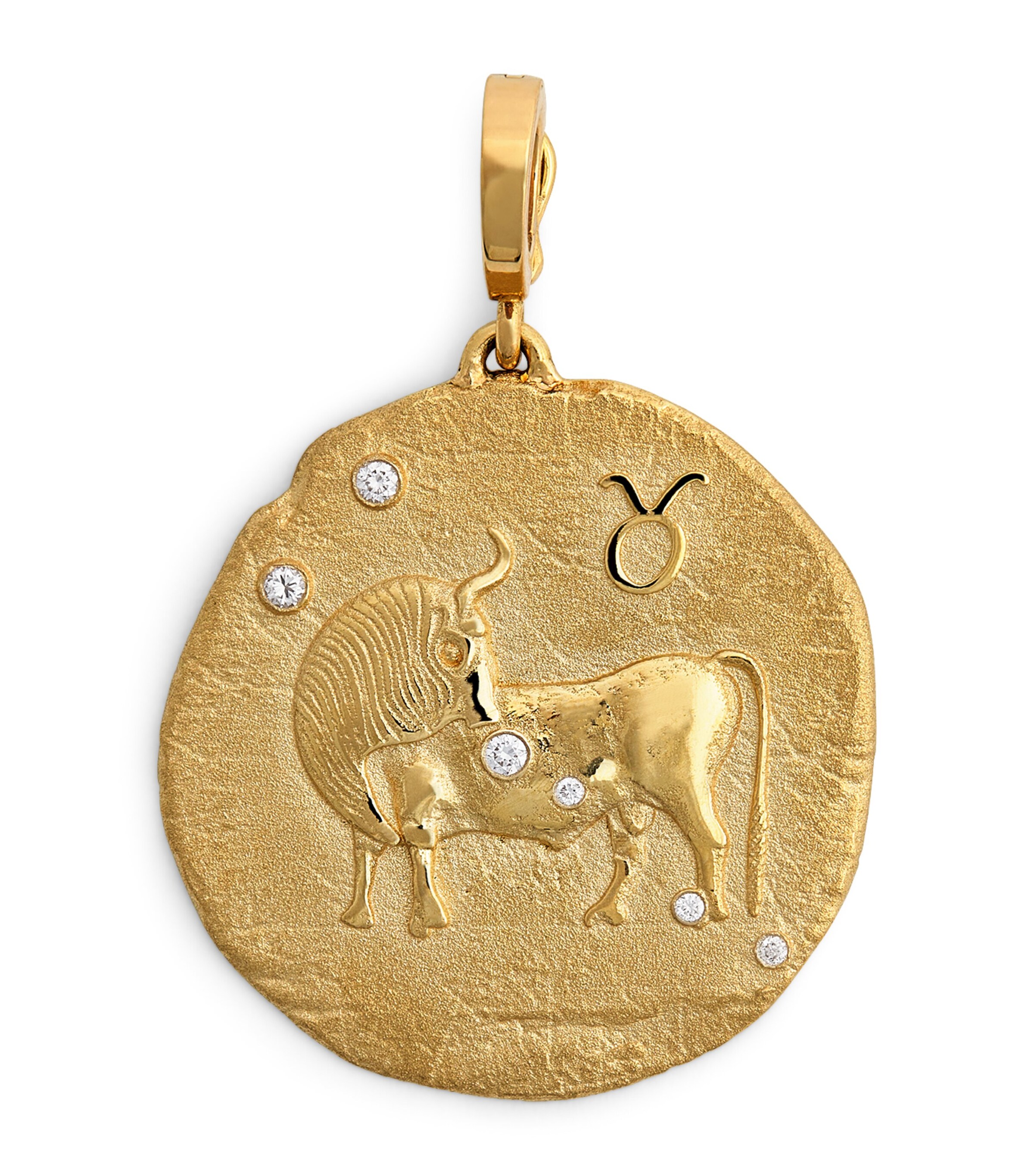 Azlee Large Yellow Gold Zodiac Taurus Coin Charm | Harrods US