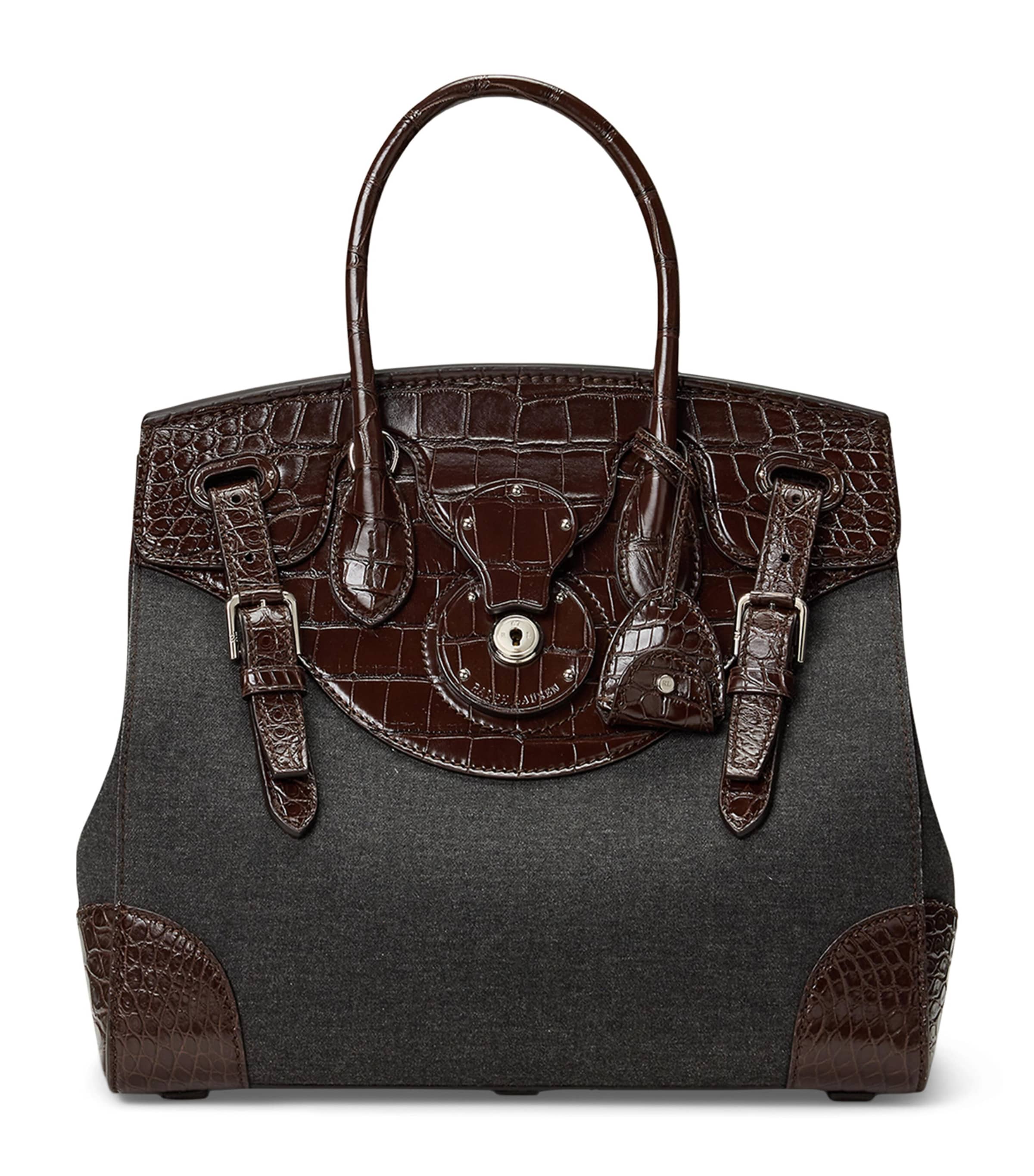 Ralph Lauren Collection Grey Wool-Alligator Soft Ricky 33 Top-Handle ...