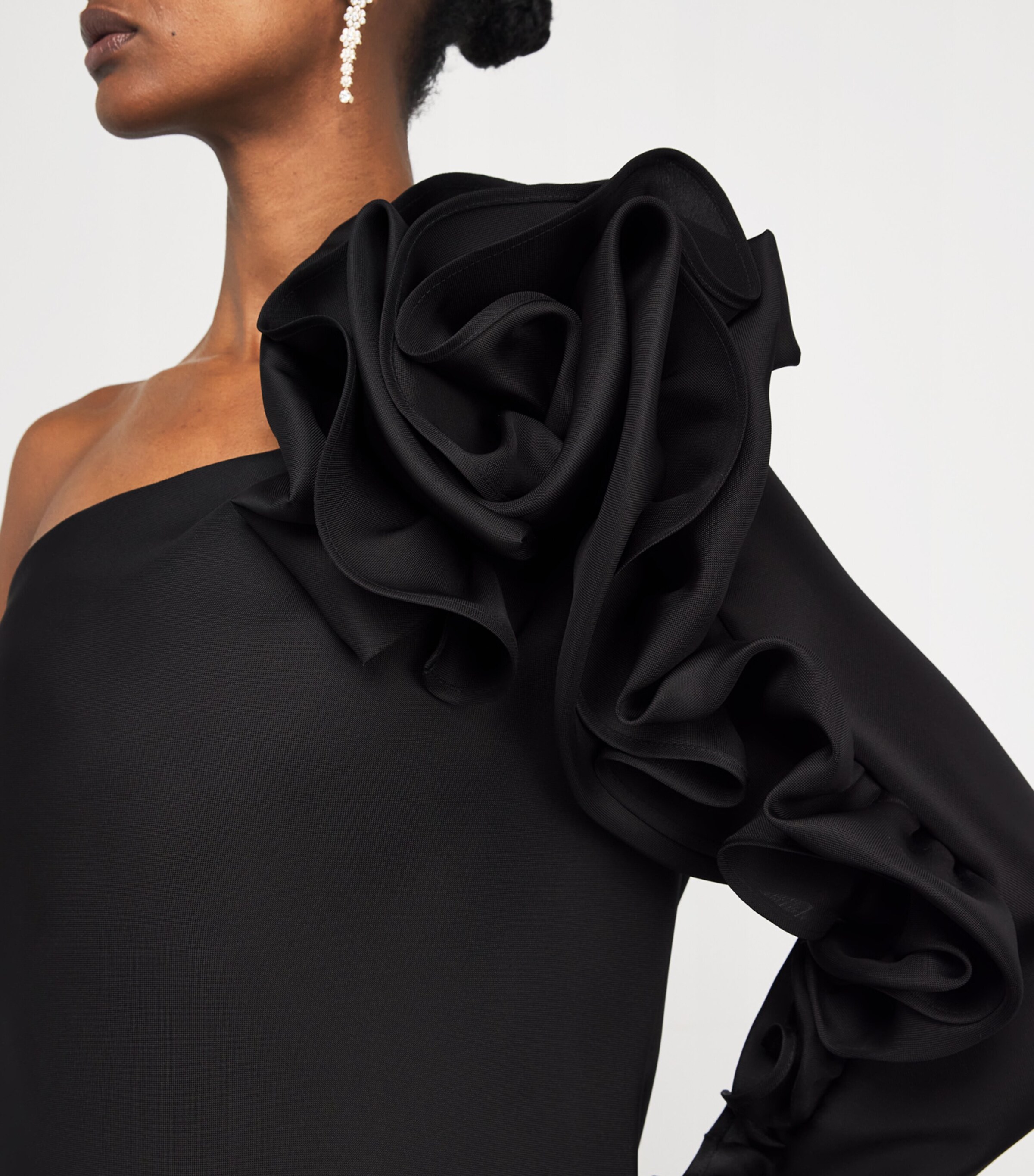 Carolina Herrera Black Silk Asymmetric Rosette Top | Harrods US