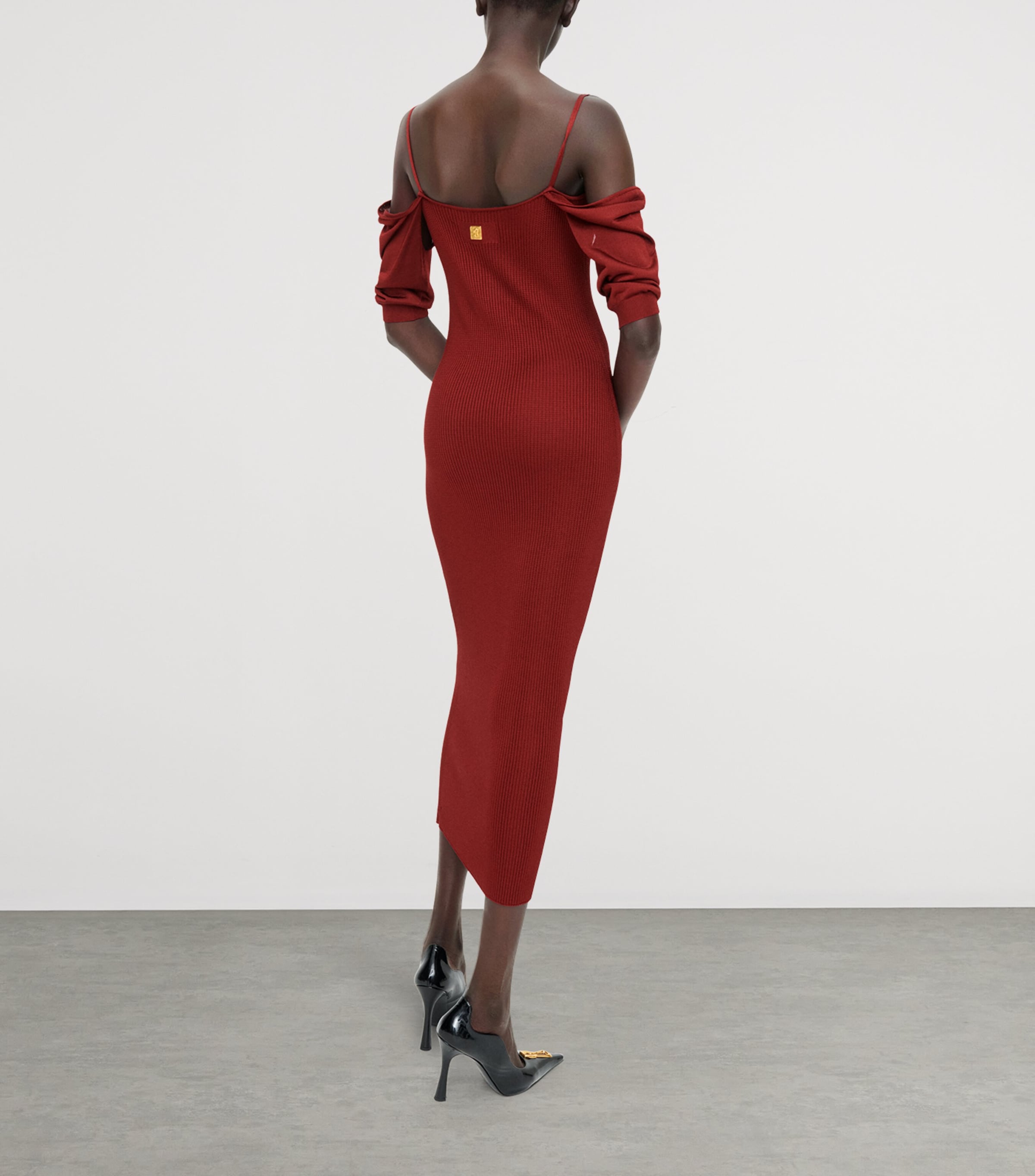 Schiaparelli Burgundy Knitted Balconette Midi Dress | Harrods UK
