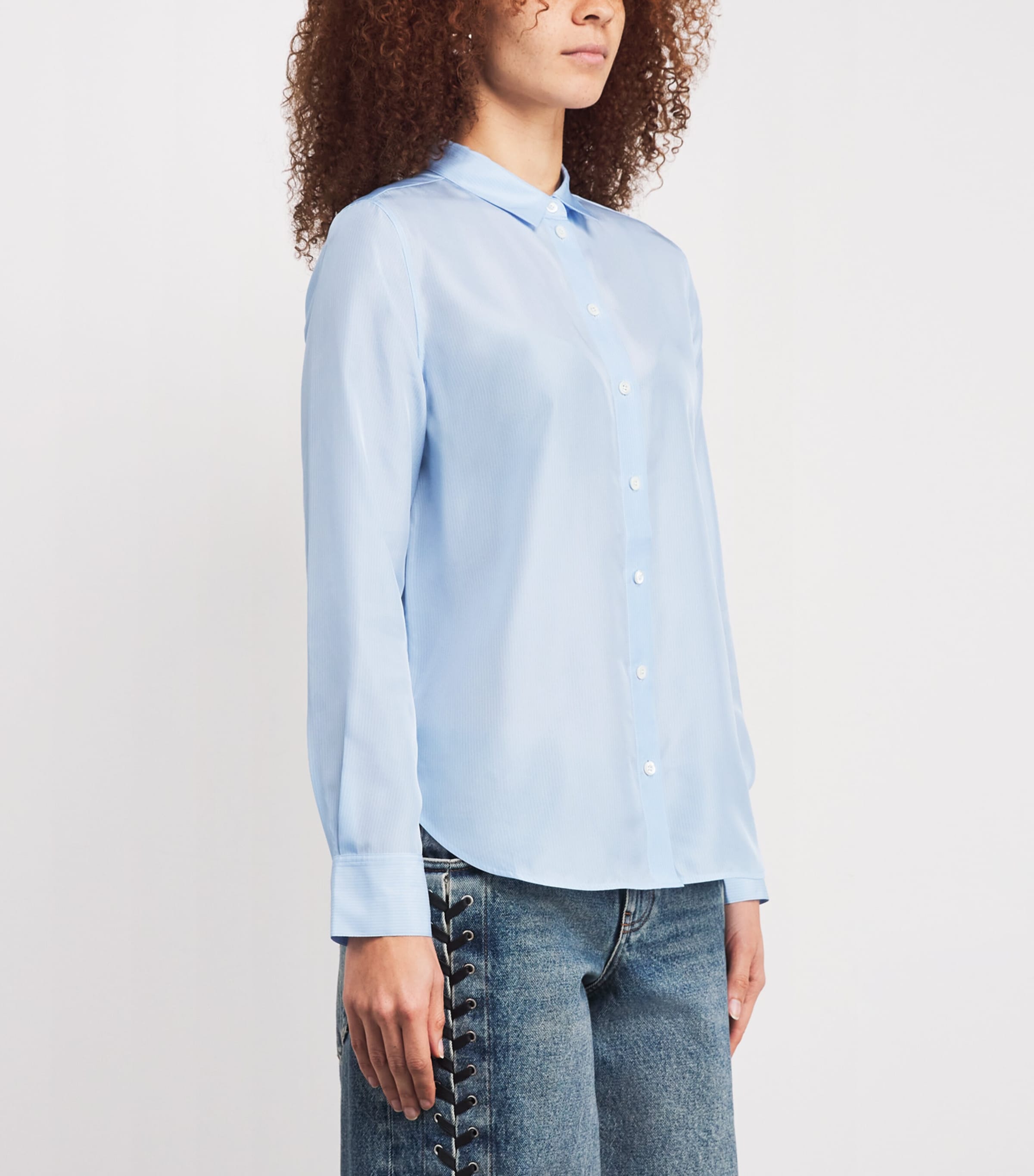 FRAME Blue Silk Stripe Oxford Shirt | Harrods AU