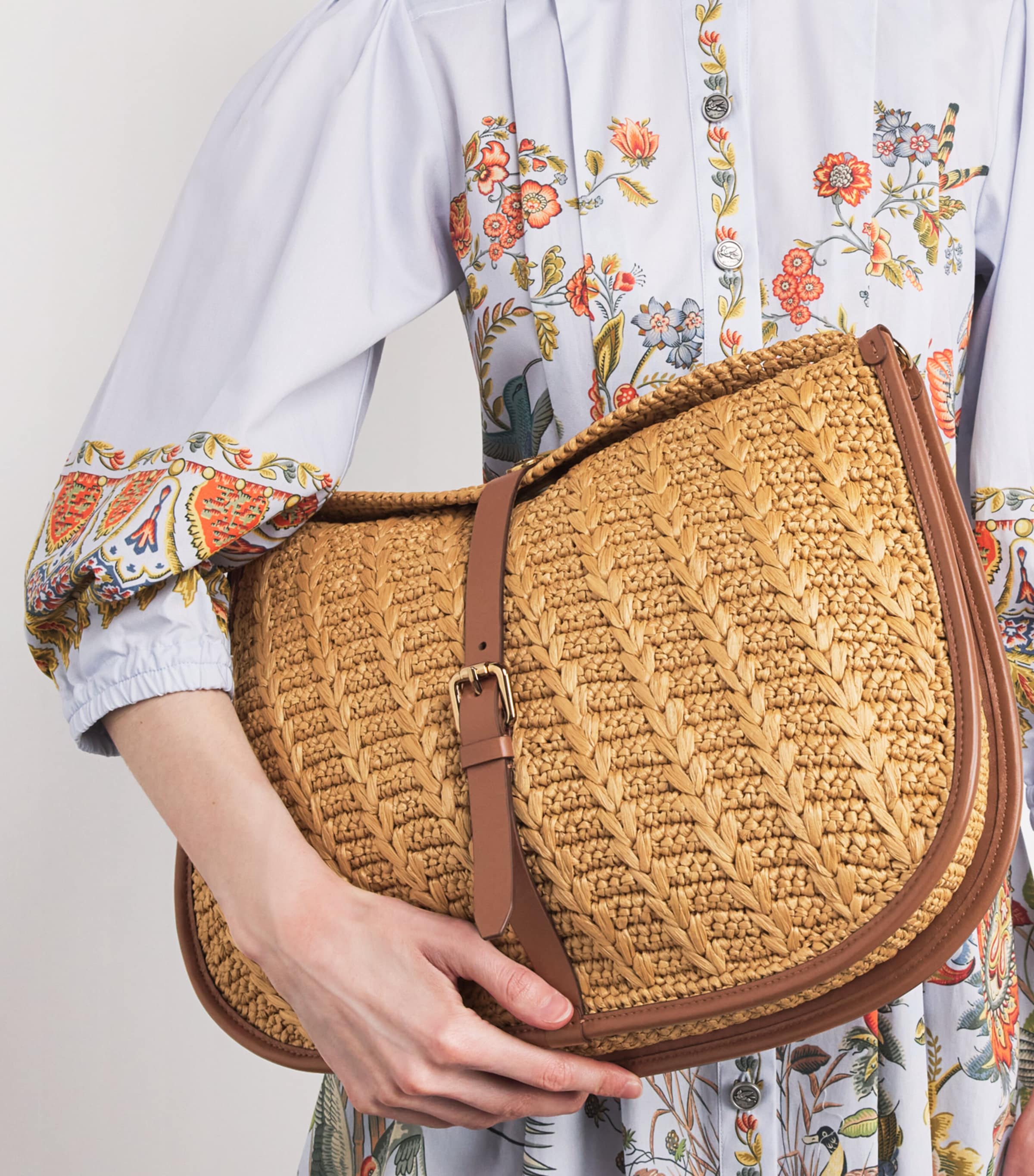 Etro Brown Raffia Pony Shoulder Bag | Harrods UK