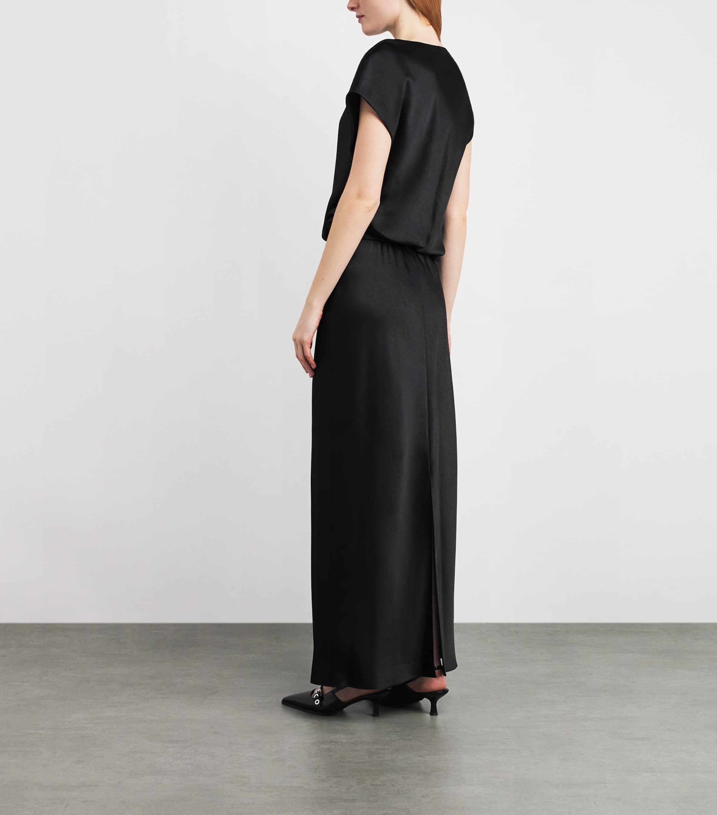 Vince Black Satin Draped Maxi Dress | Harrods IE