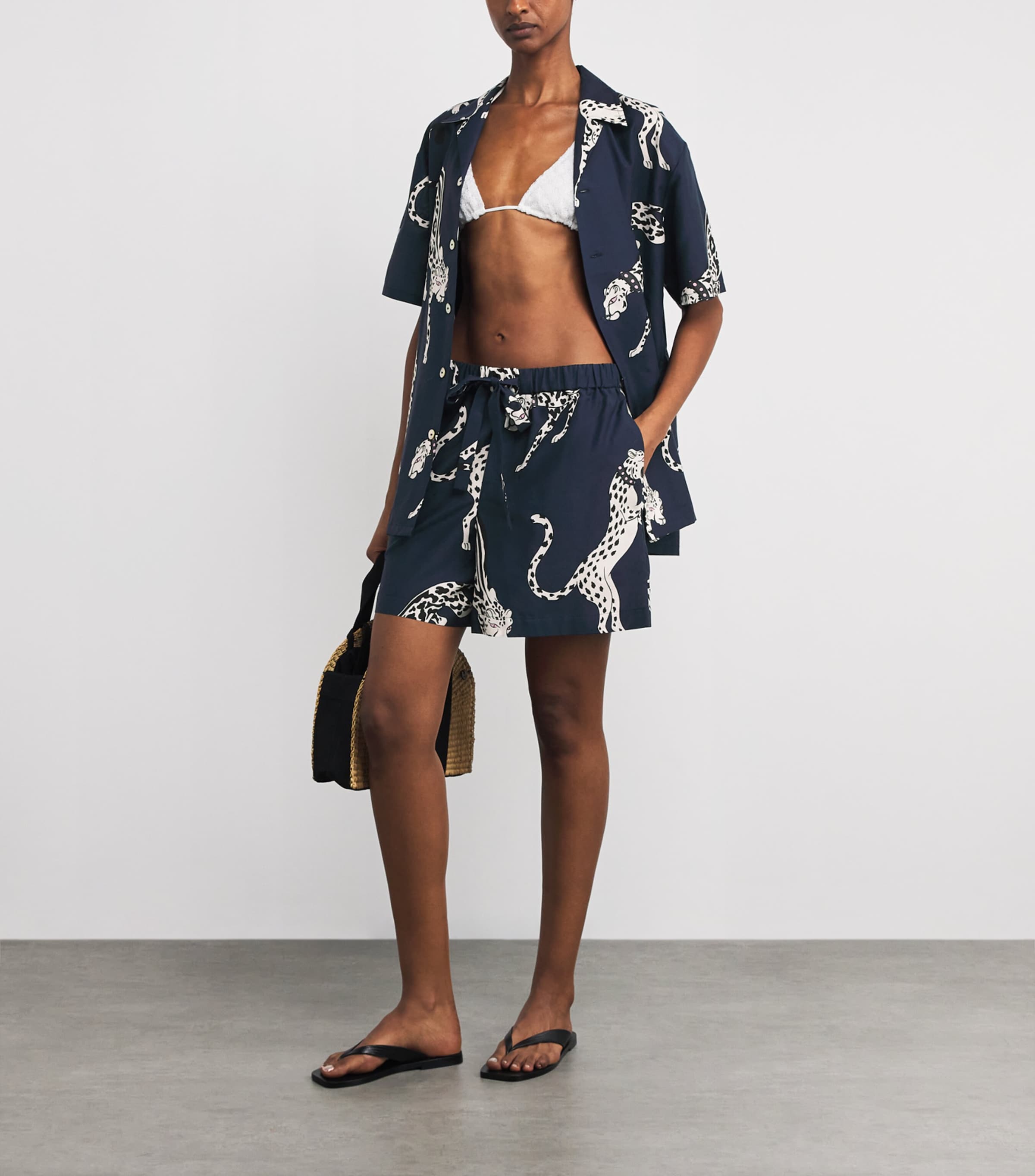 Olivia von Halle Navy Cotton-Silk Cheetah Emeli Pyjama Set | Harrods CA