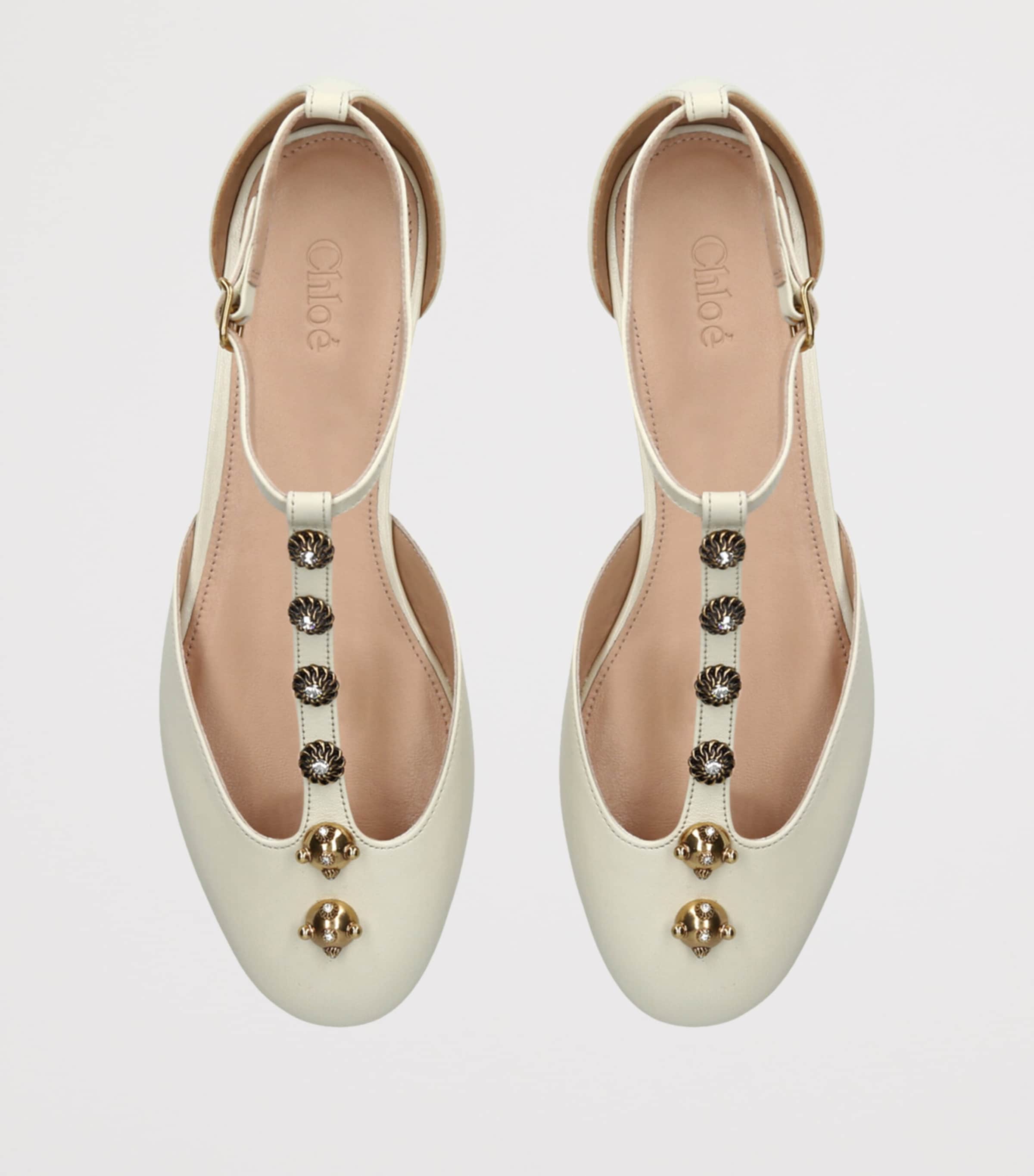 Chloé White Embellished Celeste T-Bar Flats | Harrods UK