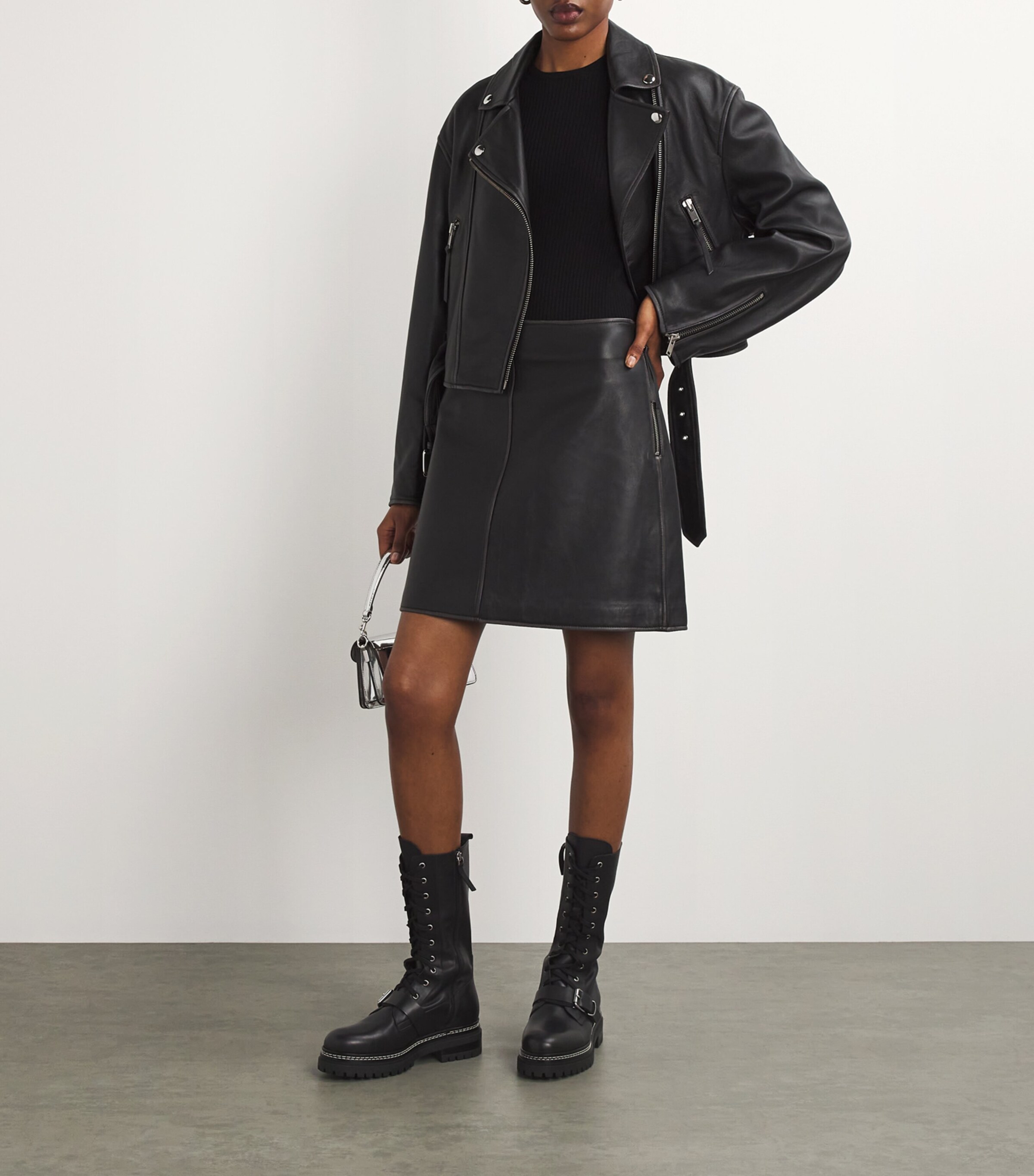 Weekend Max Mara Black Leather Tana Combat Boots | Harrods US