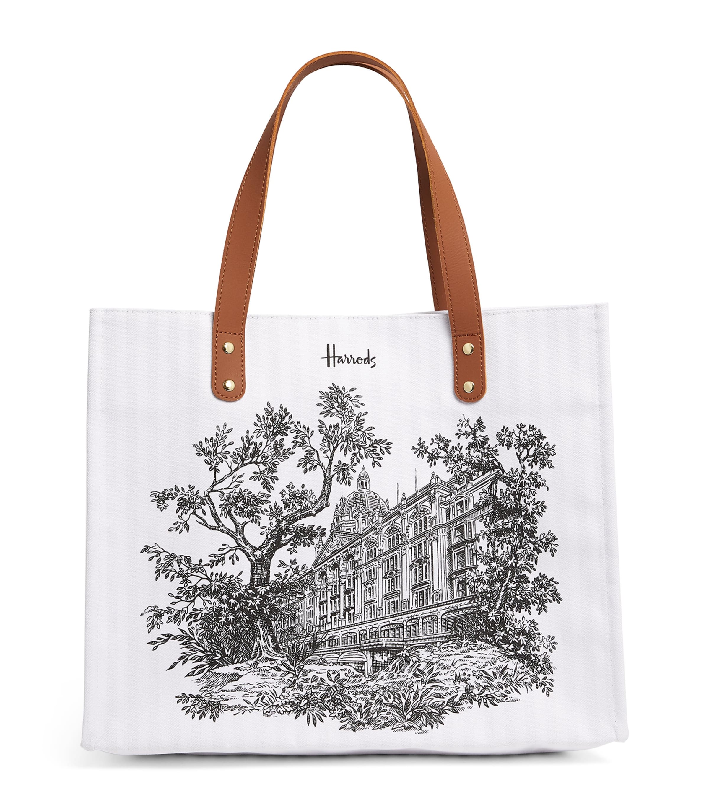 Harrods Black Toile Building Illustration Shopper Bag | Harrods UK