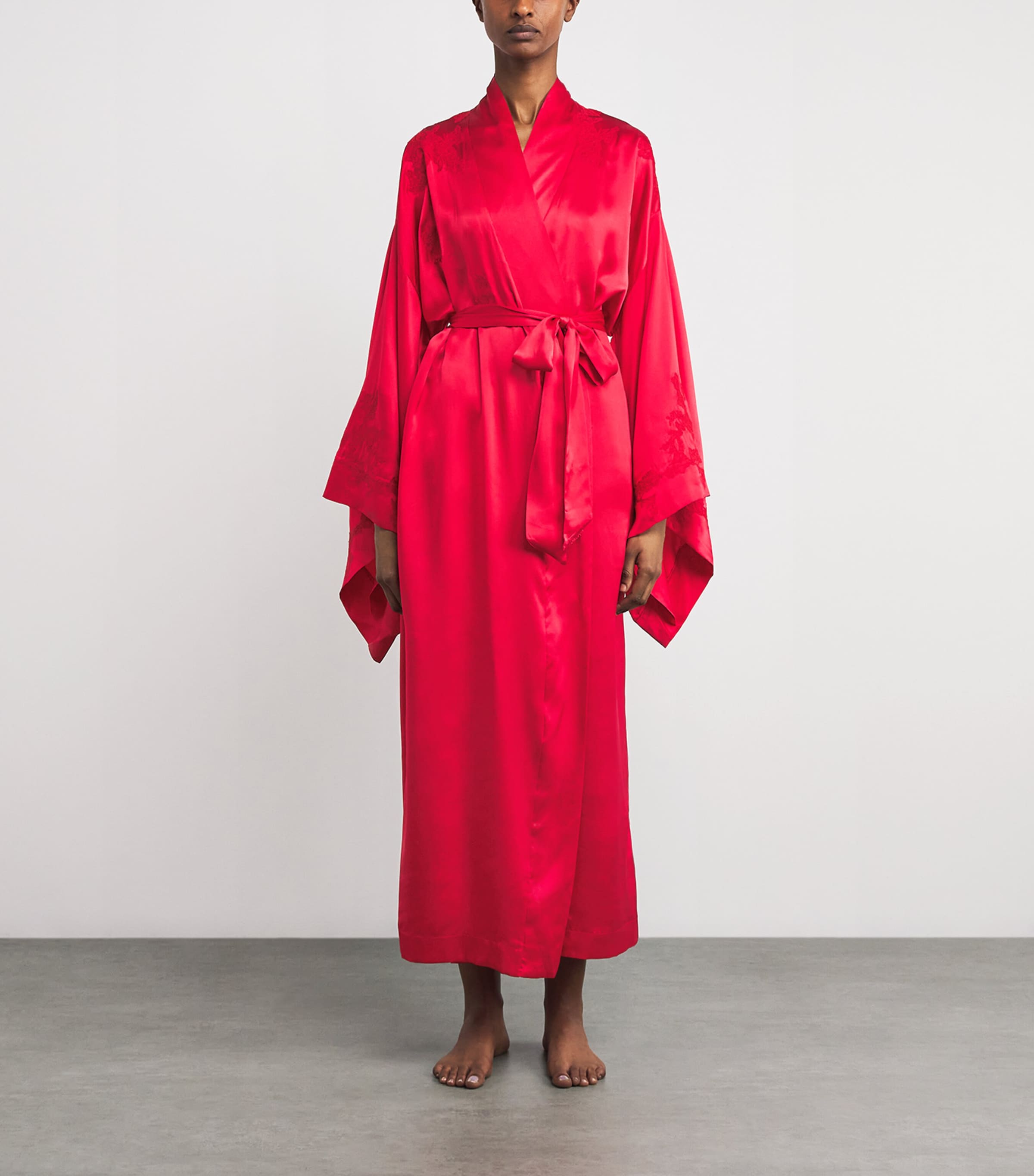 TORLOWEI Red Silk-Lace Long Robe | Harrods UK