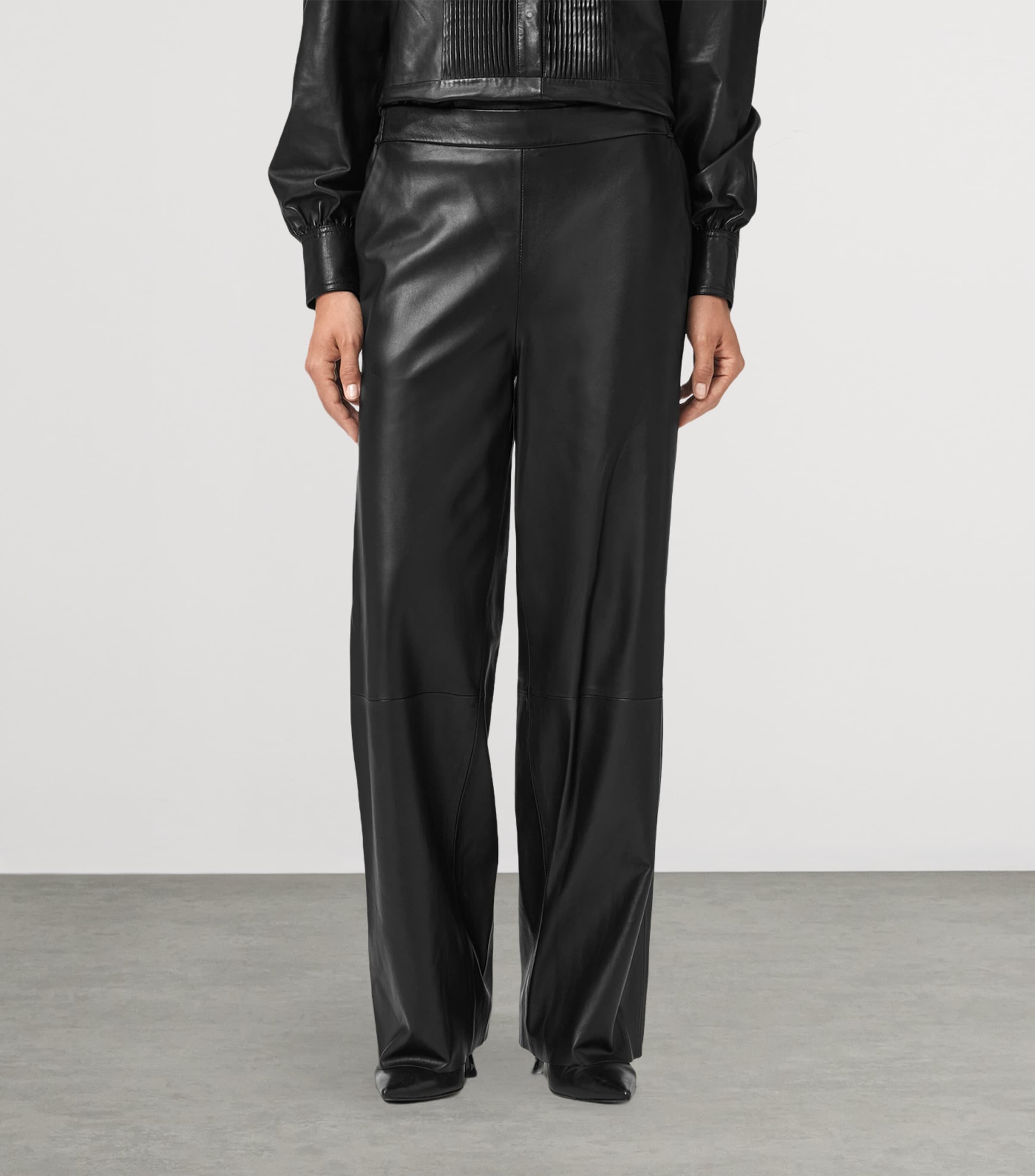 AllSaints Black Leather Ash Lea Trousers | Harrods NZ