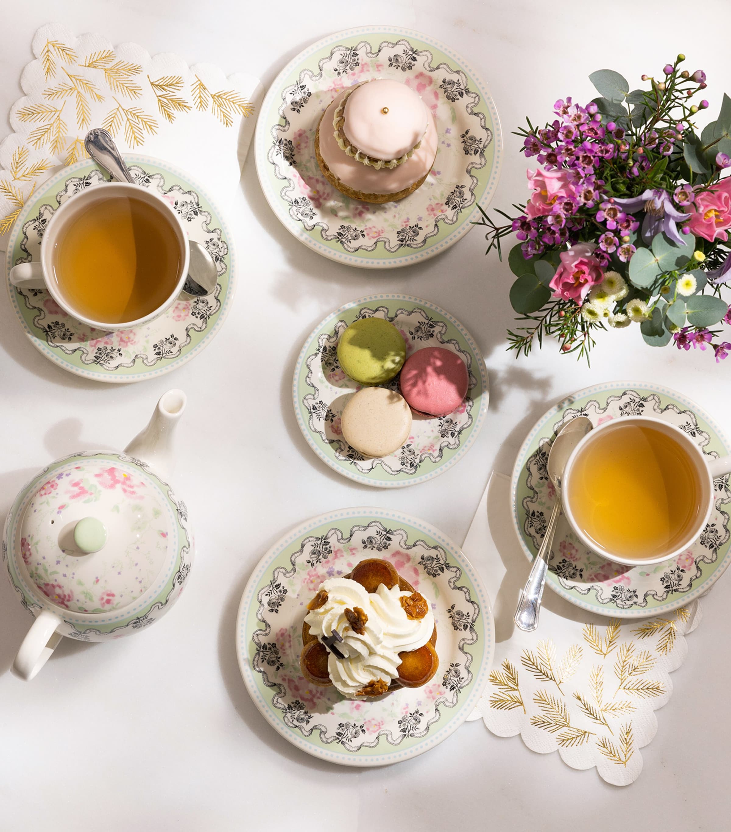 Gien x Ladurée Set of 2 Pompadour Tea Cups and Saucers (15cm) | Harrods AU