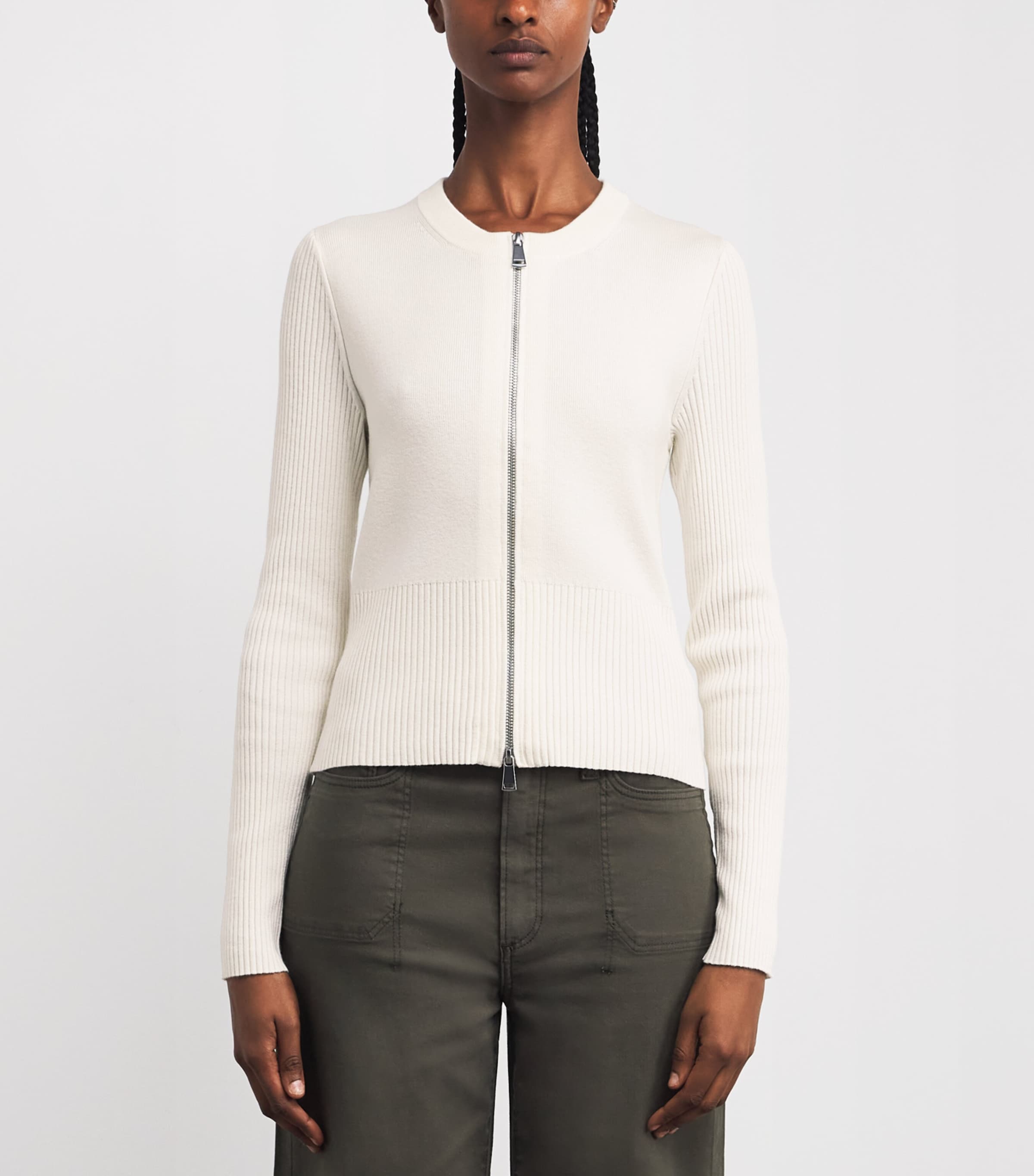 ME+EM Ivory Merino Wool-Organic Cotton Zip-Up Cardigan | Harrods AU
