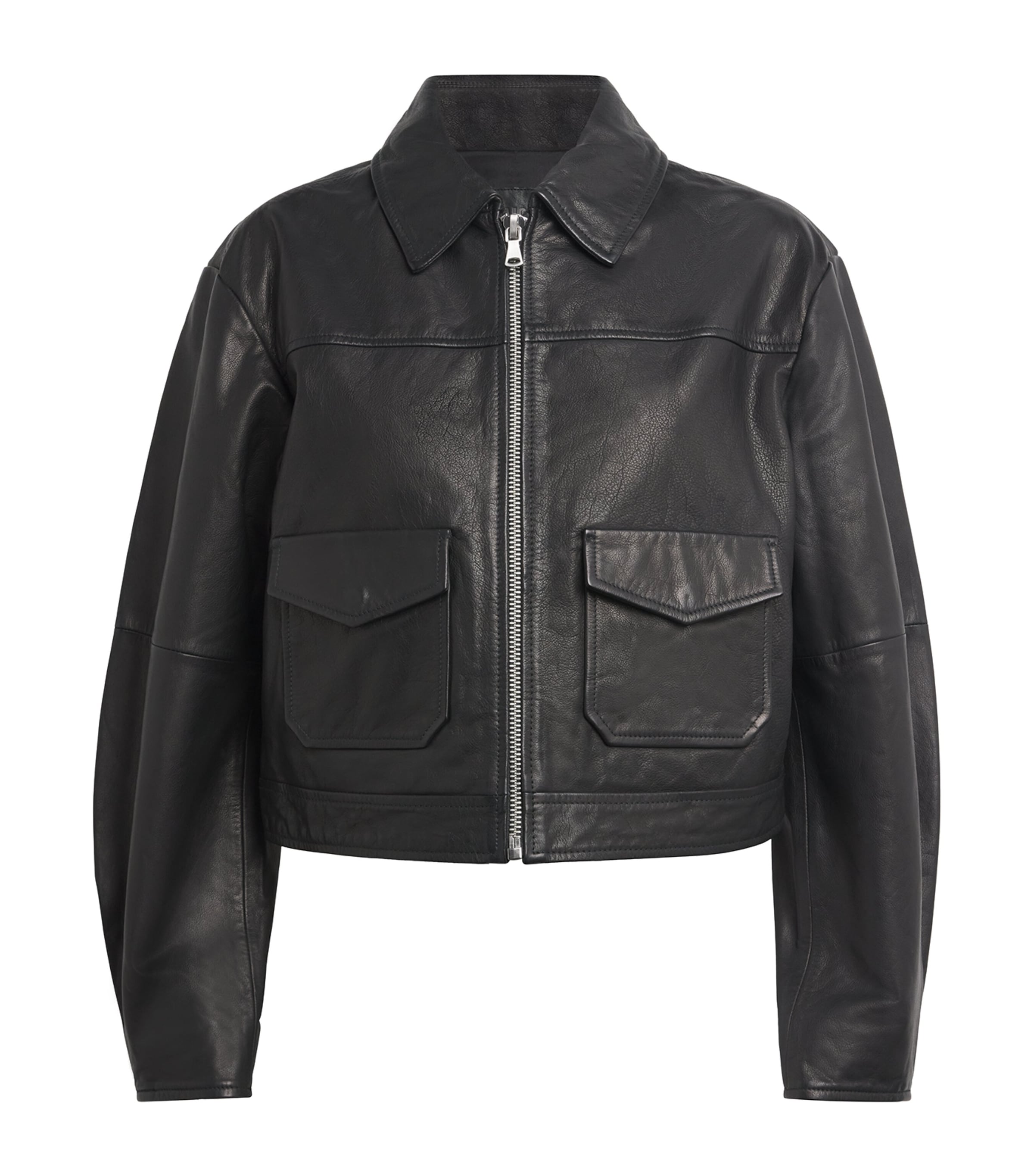 PAIGE Black Cropped Clyde Leather Jacket | Harrods UK