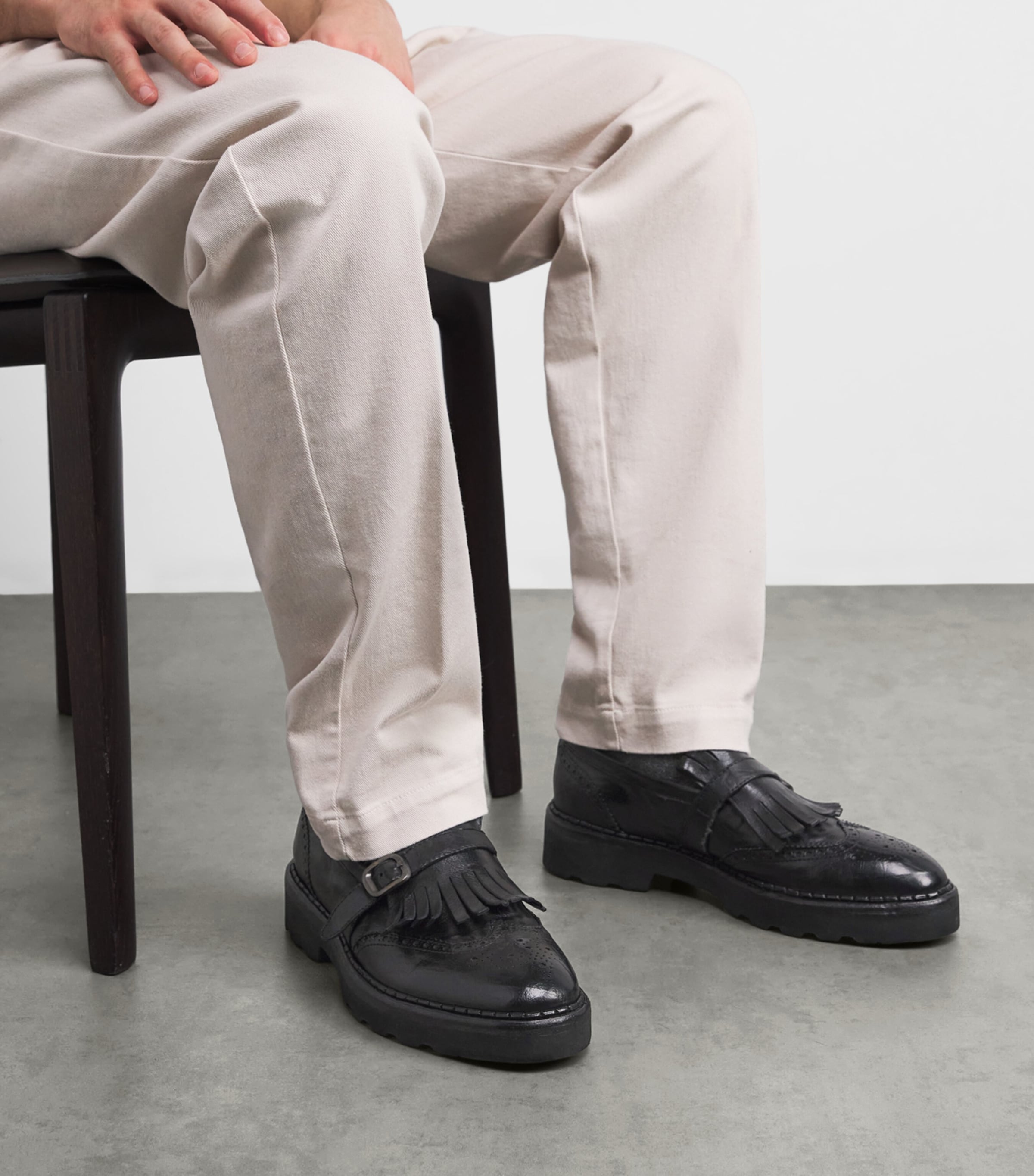 Eleventy Black Leather Fringed Derby Shoes | Harrods US